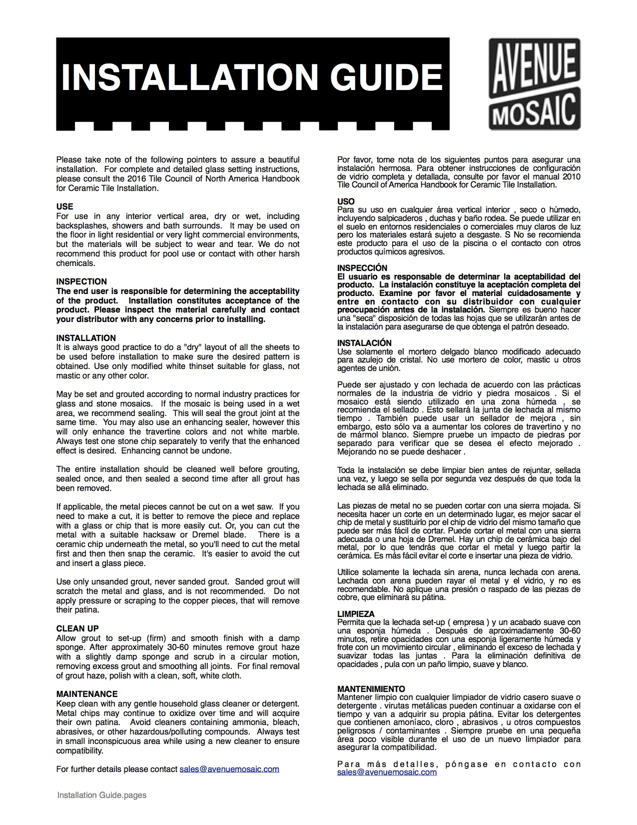 Literature — AVENUE MOSAIC