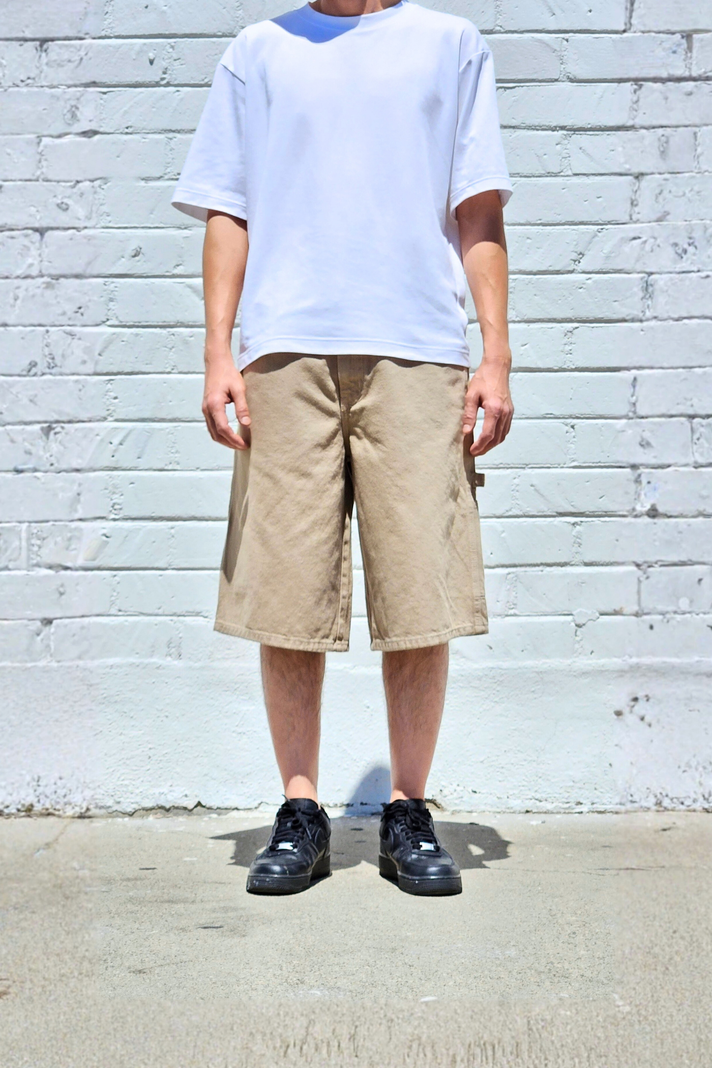 Khaki Baggy Carpenter Jean Shorts — Neo Blue Jeans – Made-in-USA Baggy ...