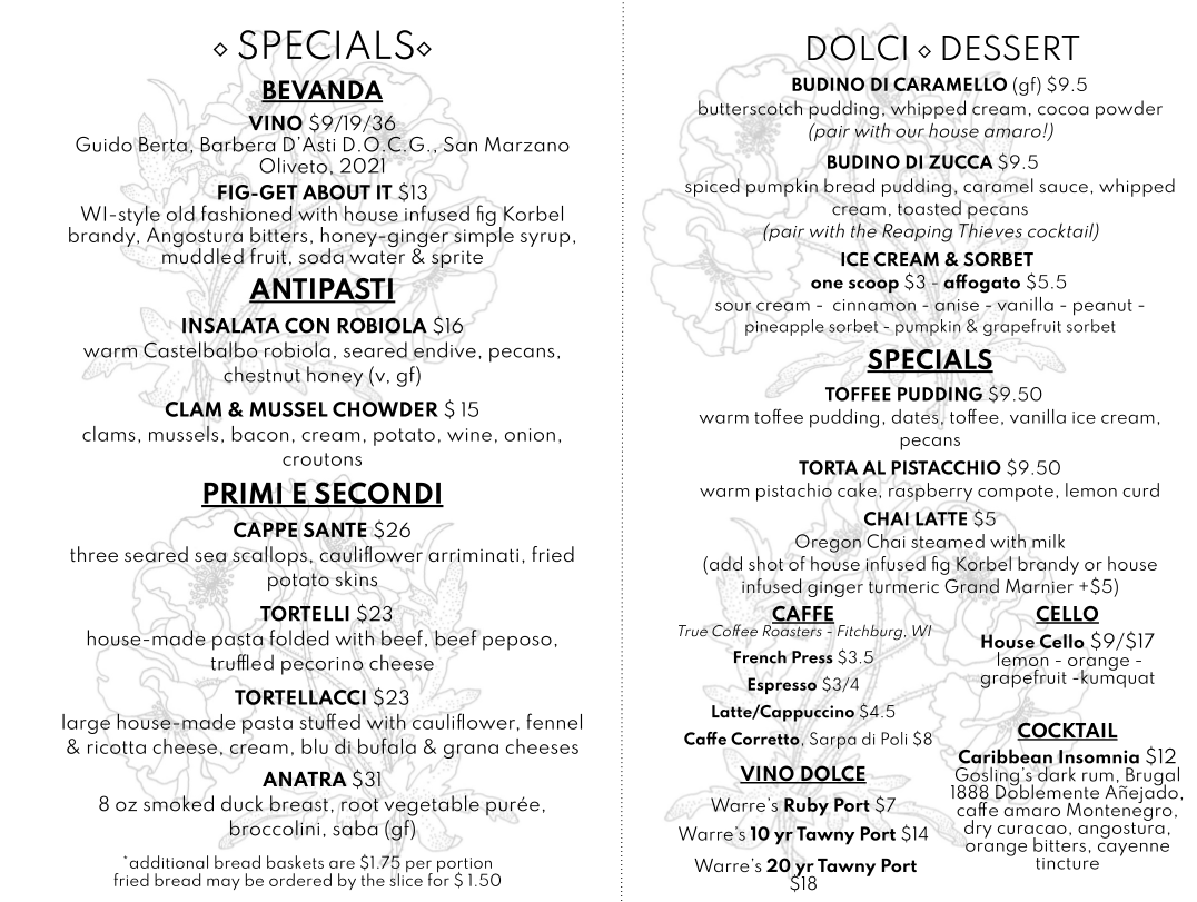 Menu — Osteria Papavero