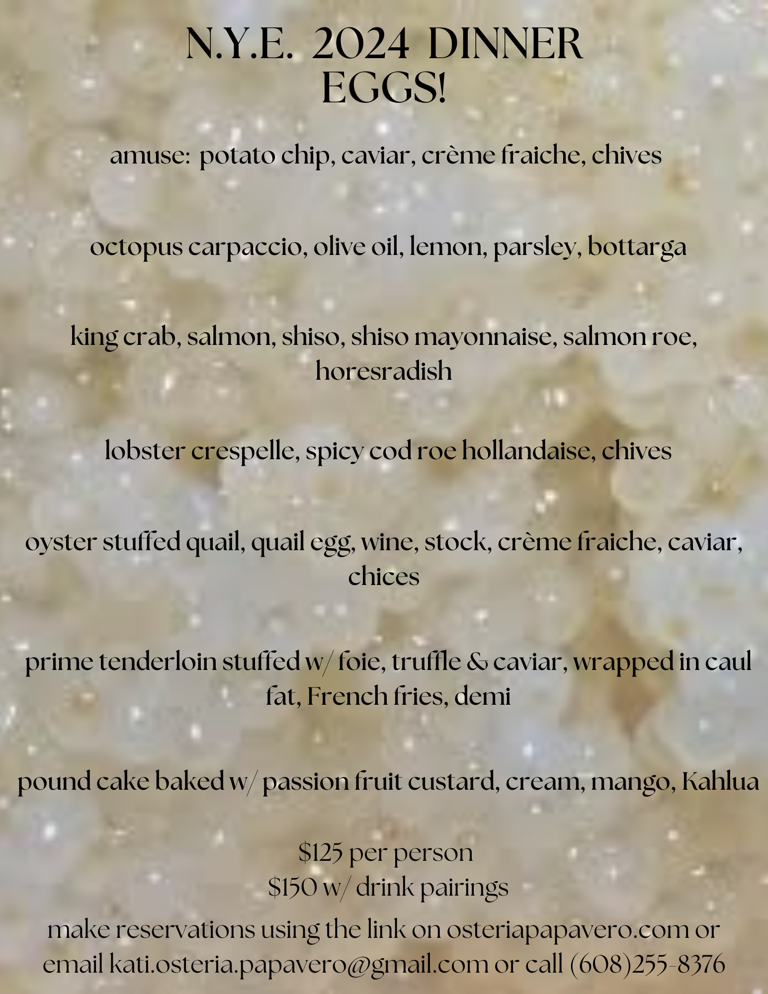 New Year's Eve Menu — Osteria Papavero