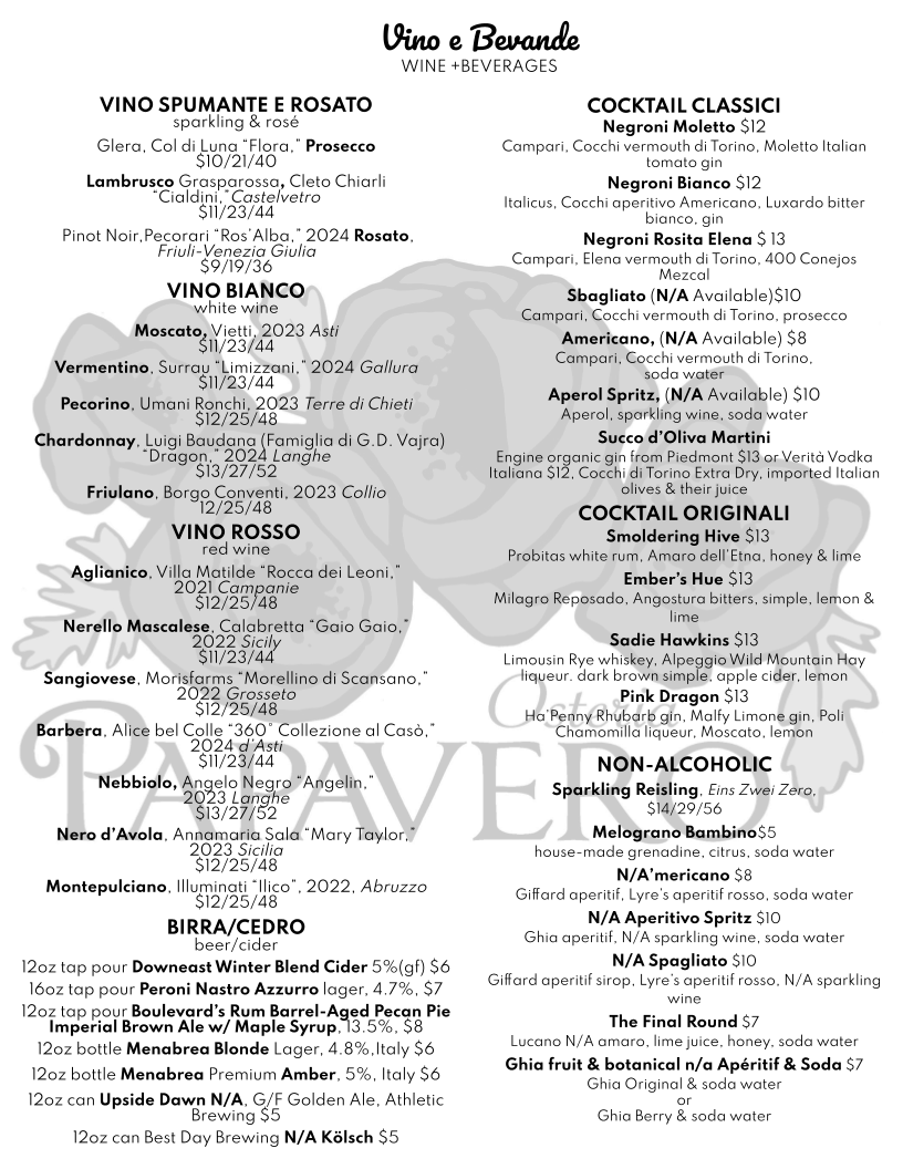 Menus — Osteria Papavero