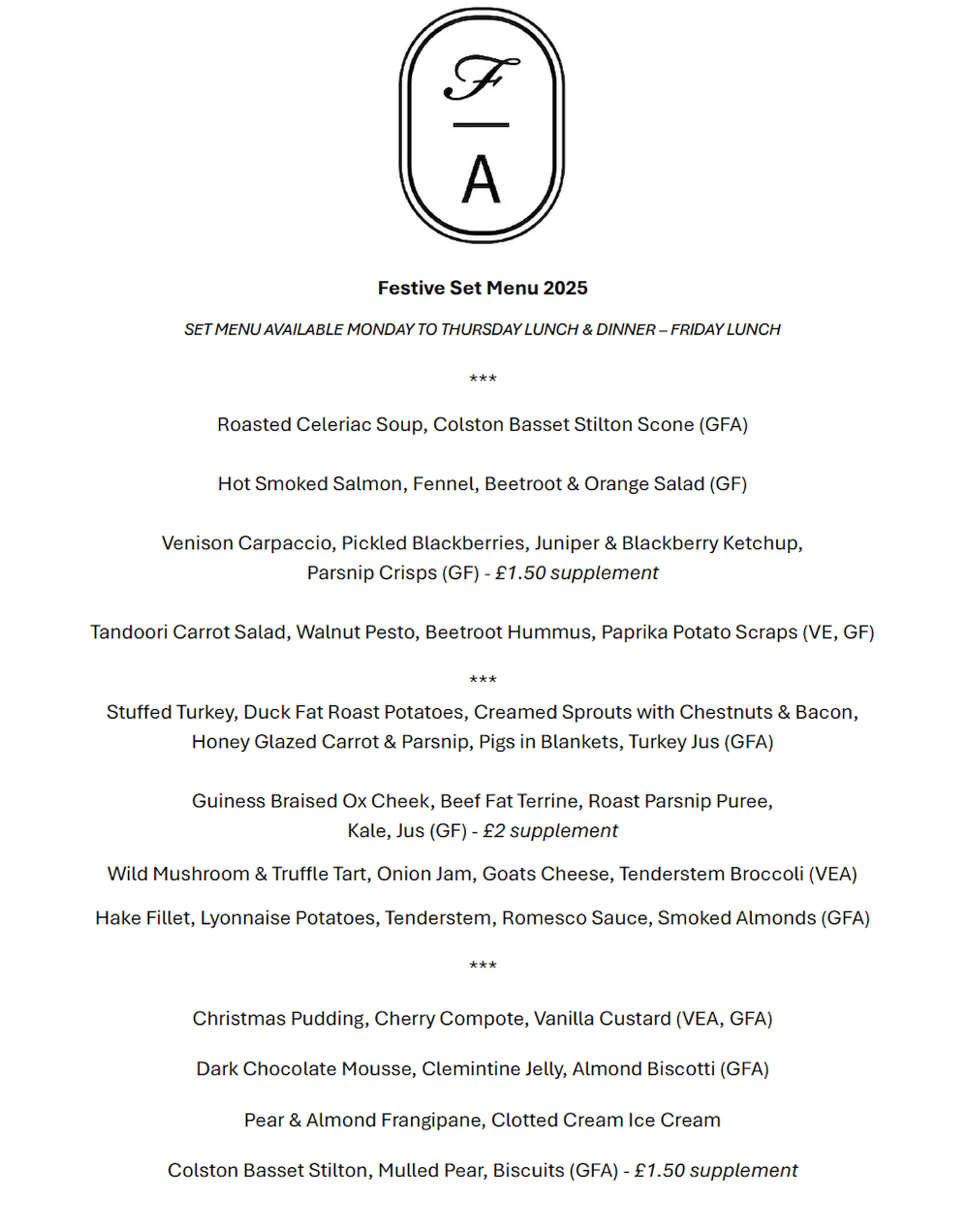 FESTIVE PARTY MENU — The Finch's Arms