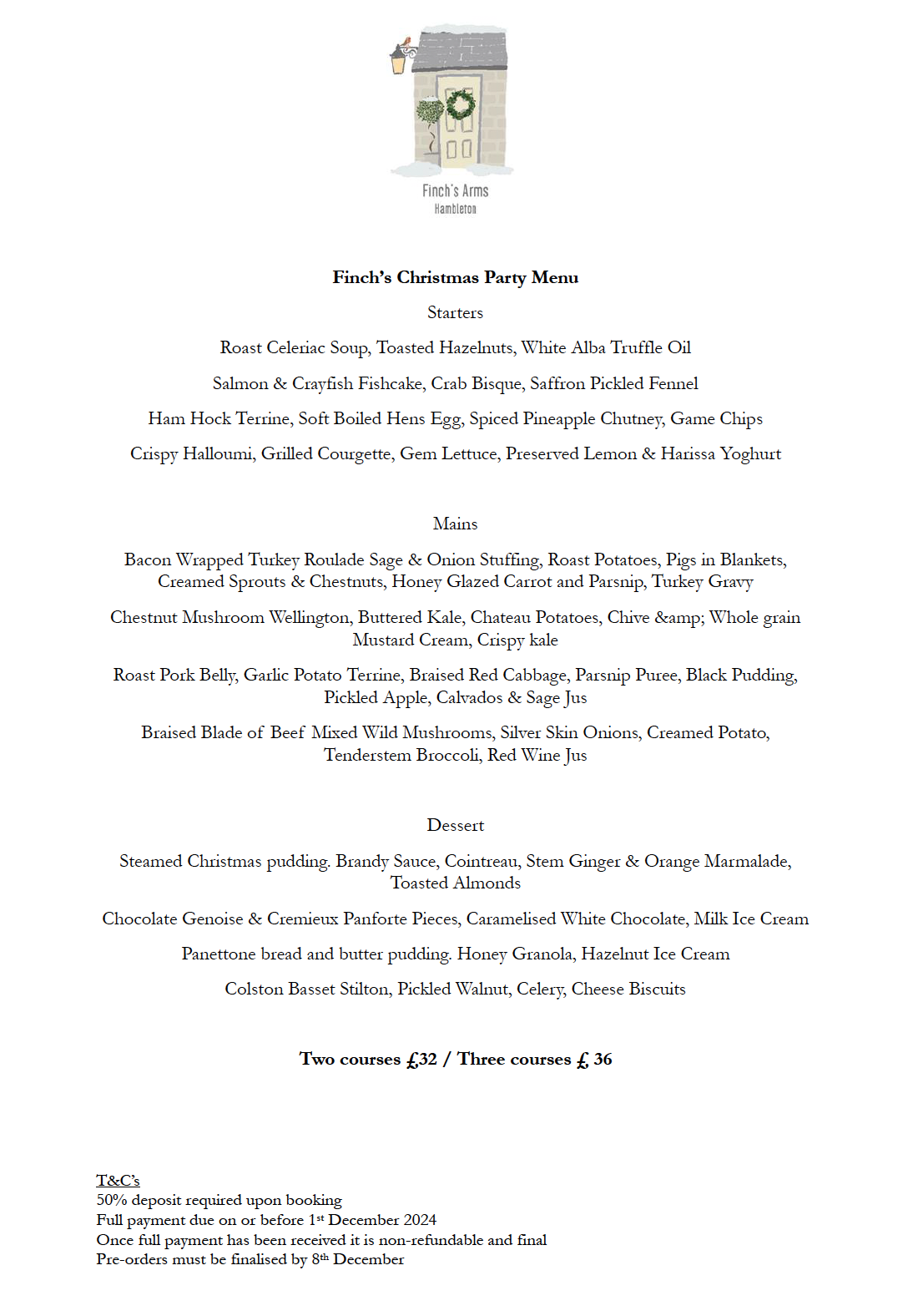 Christmas Party Menus 2024 — The Finch's Arms