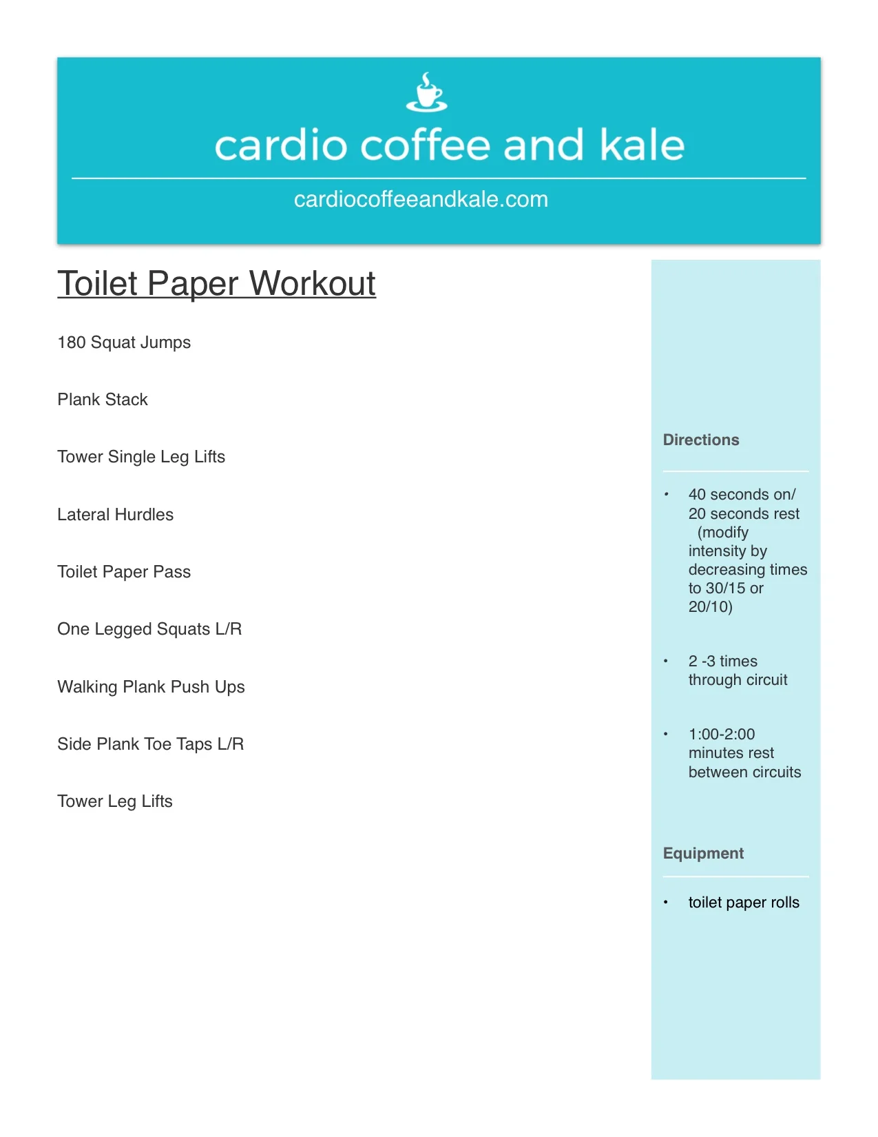 Toilet Paper Workout....yes you heard me right! — cardio coffee and kale