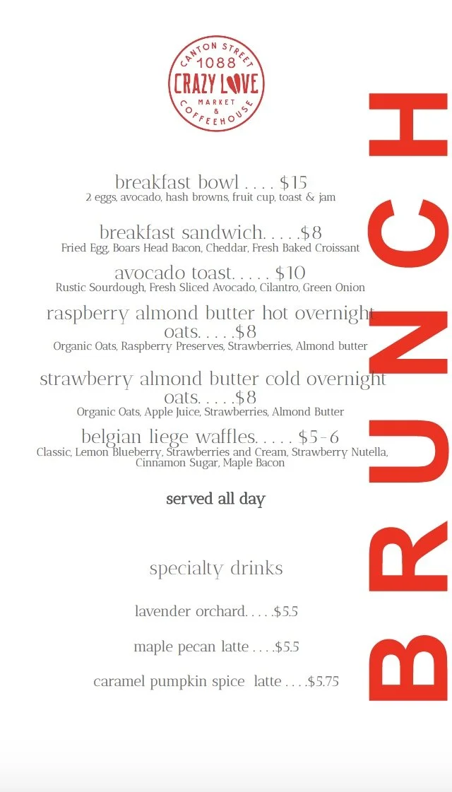 Waffle Menu — Crazy Love Coffee House