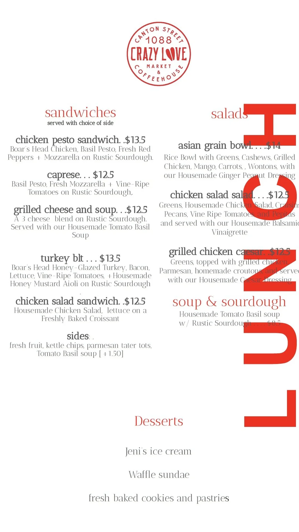 lunch Menu — Crazy Love Coffee House