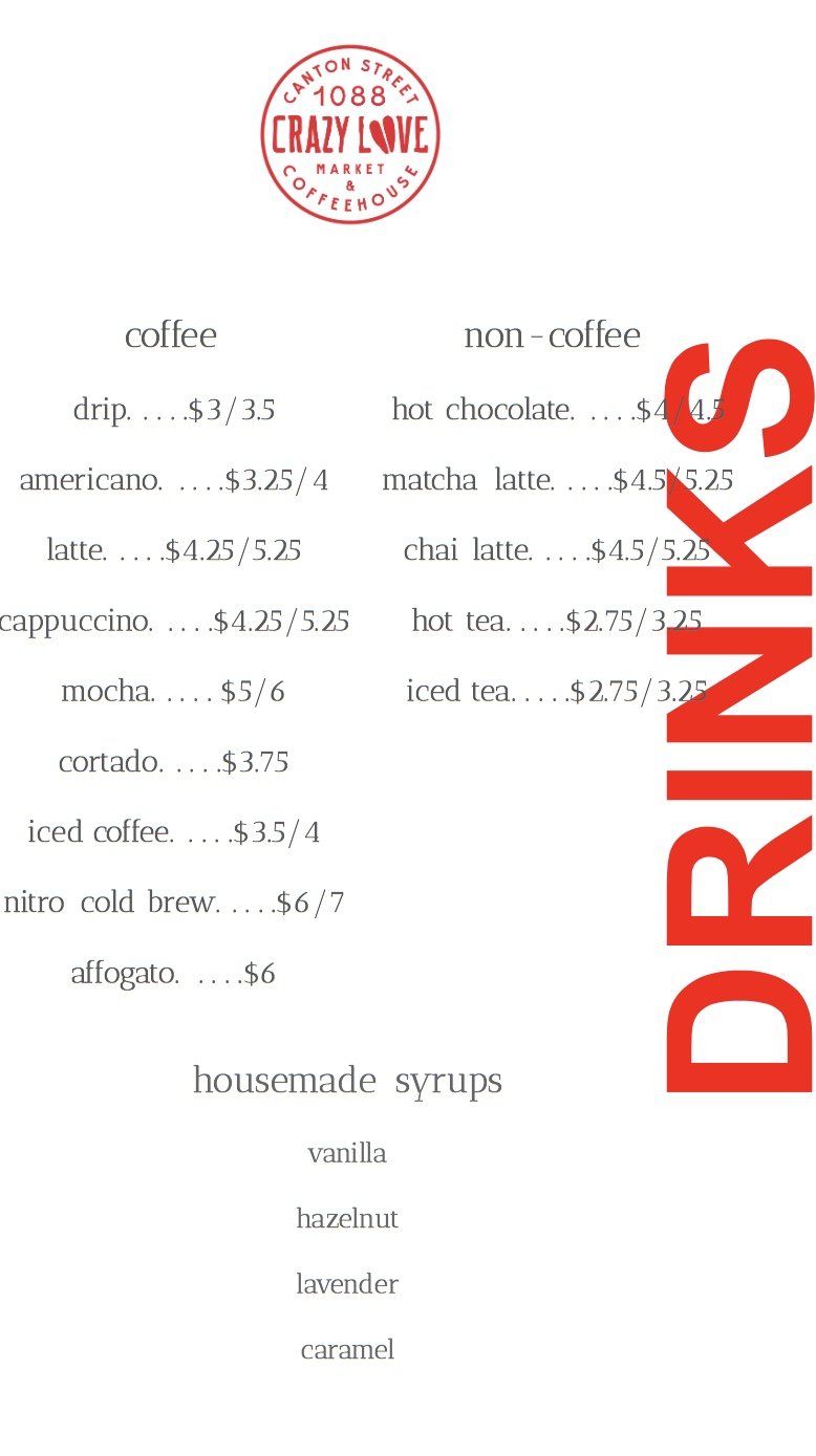 drink Menu — Crazy Love Coffee House