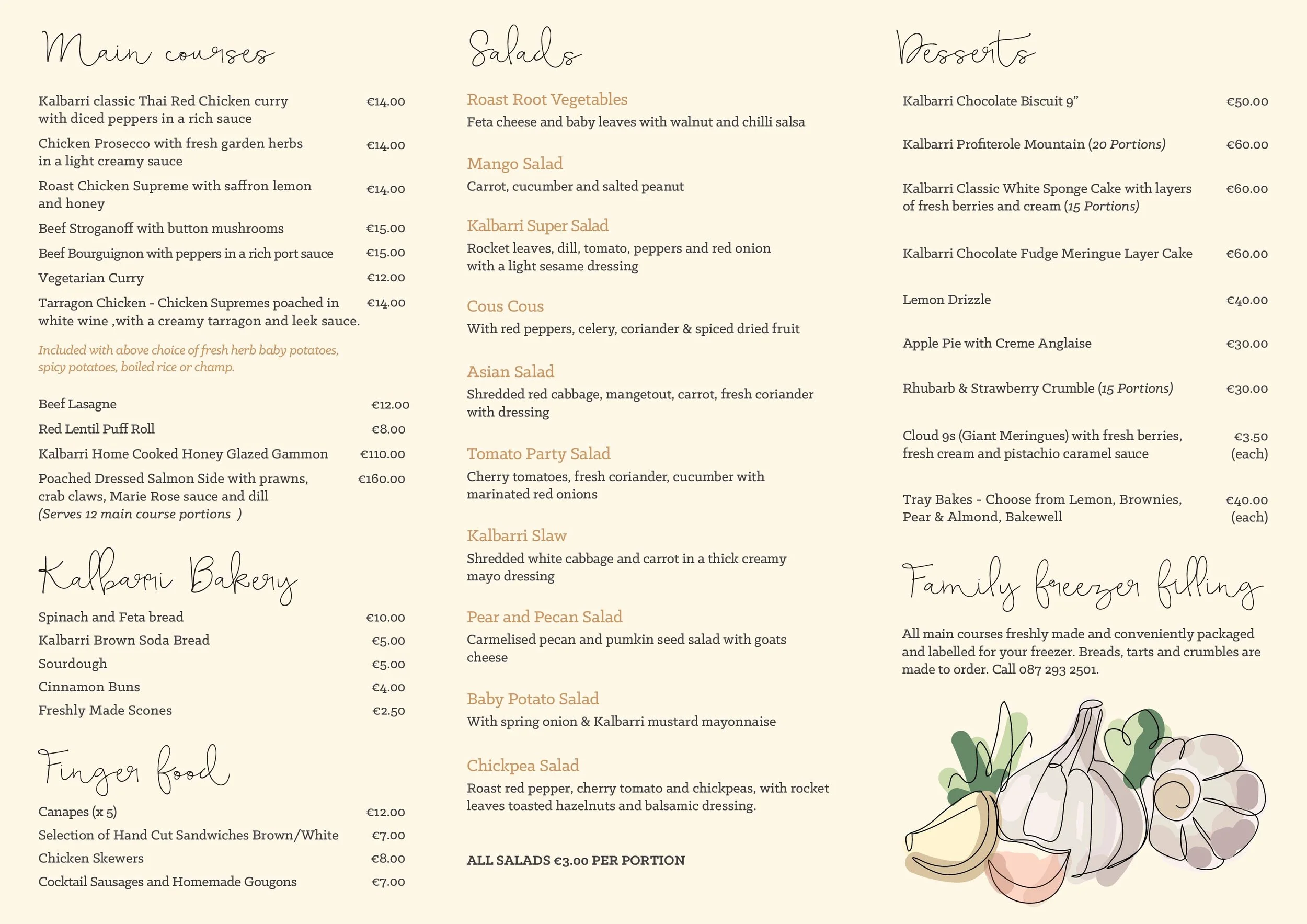 Kalbarri Cookery - Sample Menu