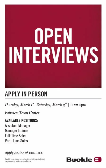 Open Interviews at Buckle — Fairview Town Center - Stacy Road & US 75 ...
