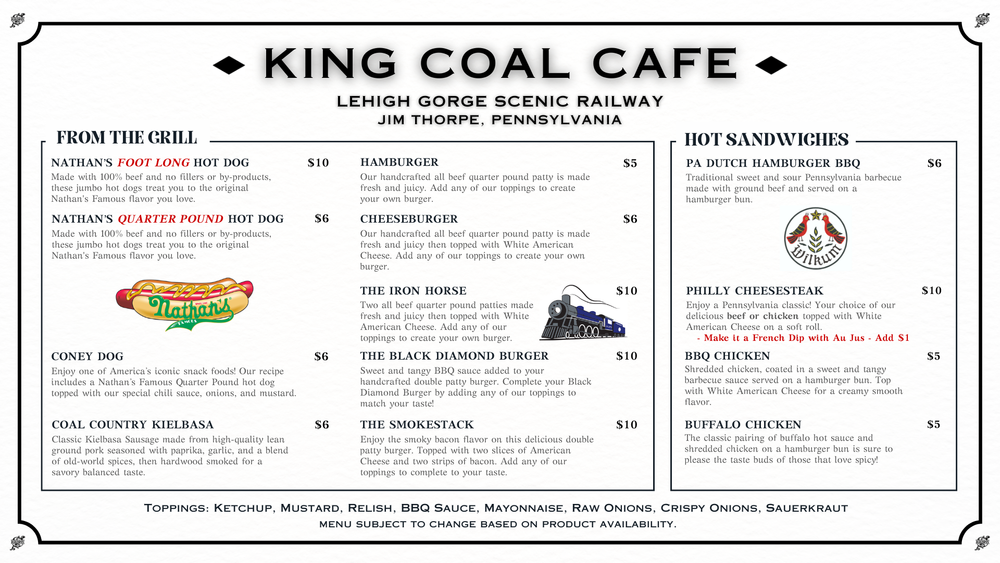 King Coal Café — Lehigh Gorge Scenic Railway