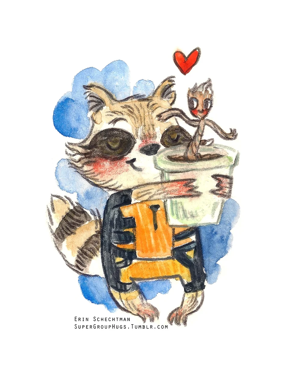 Rocket Raccoon And Groot Hug