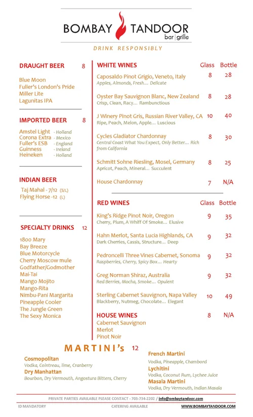 DAILY MENU — Bombay Tandoor