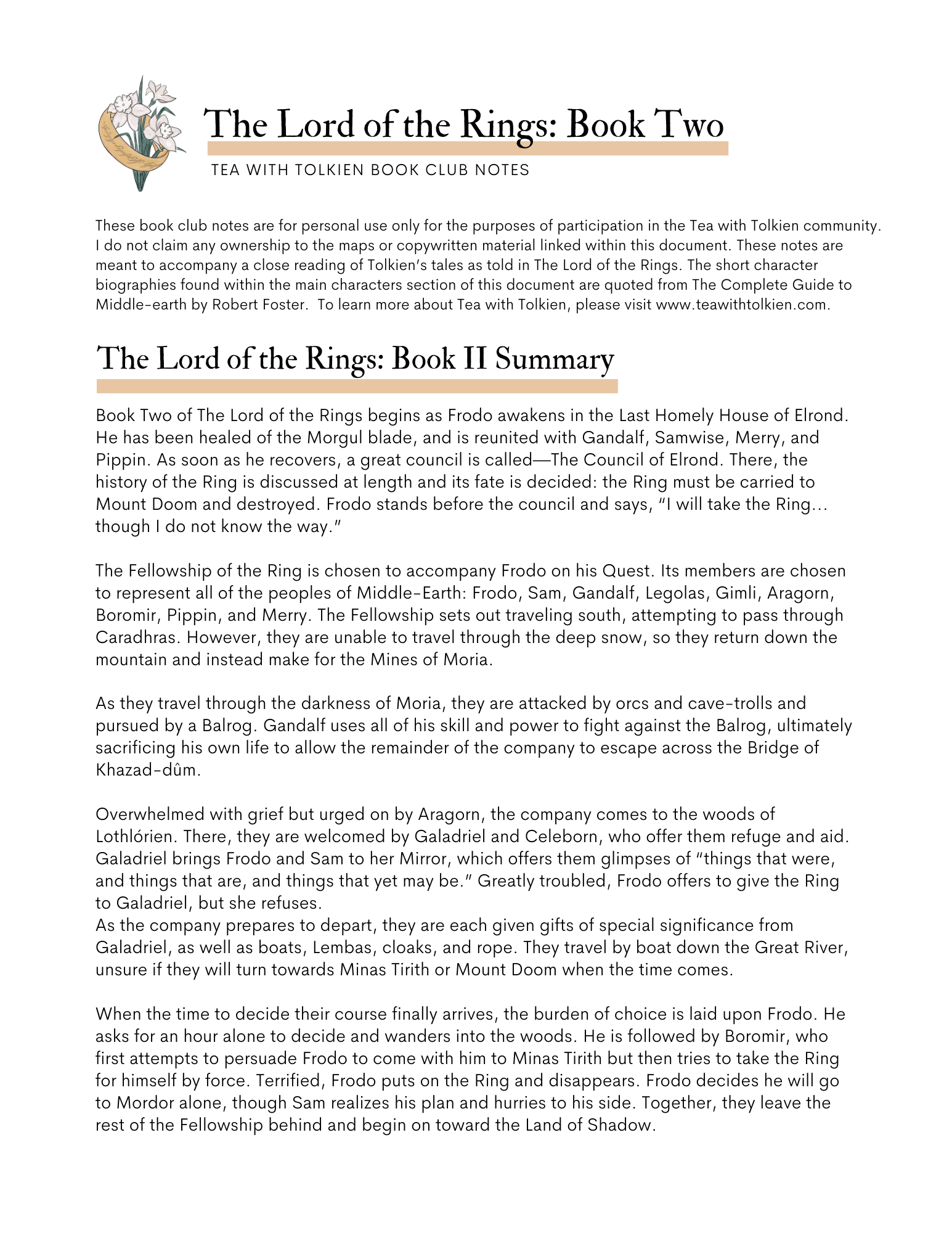 The Lord of the Rings Book Club: Book Two (Printable Notes) — Tea with ...