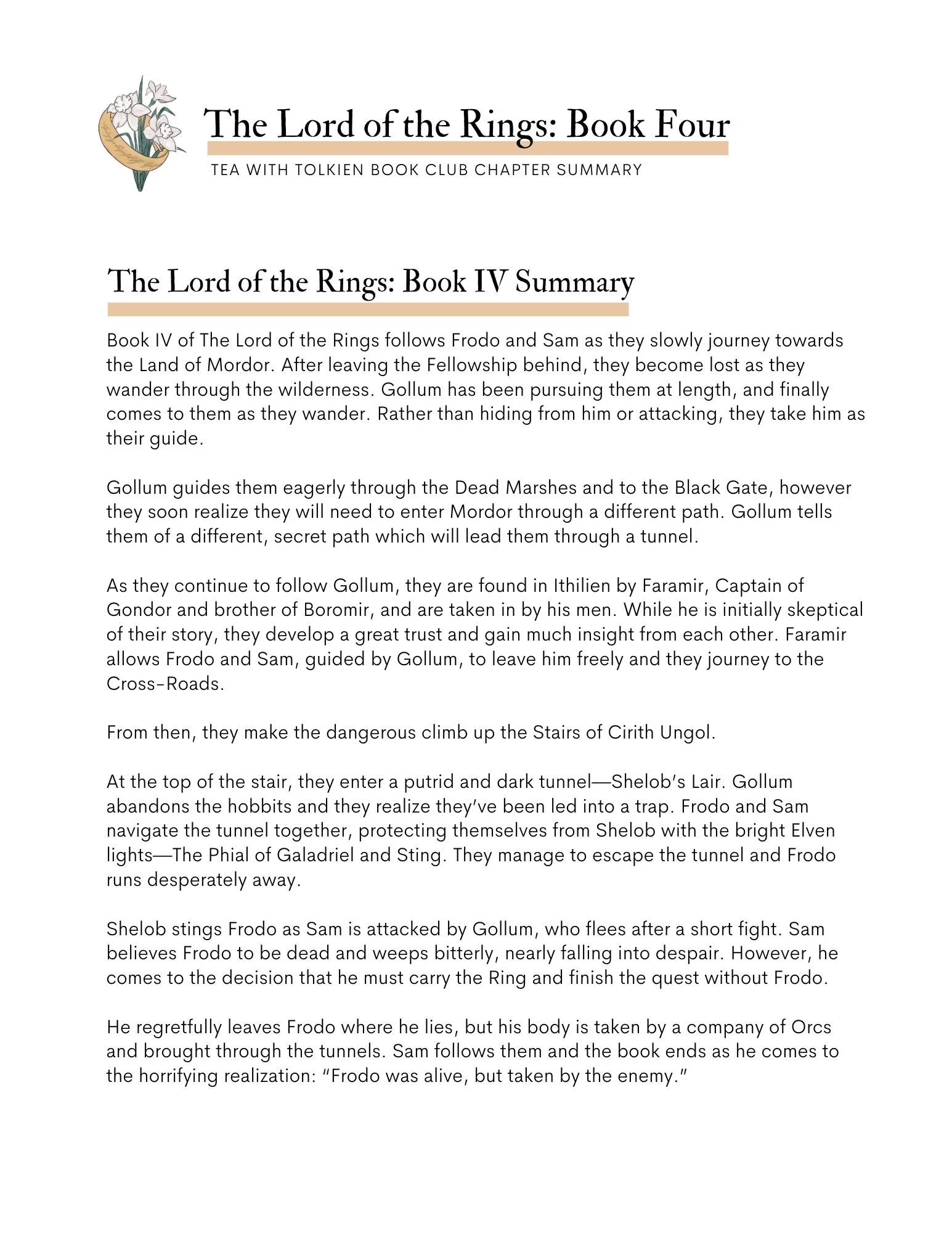 The Lord of the Rings Book Club: Book Four (Printable Notes) — Tea with ...