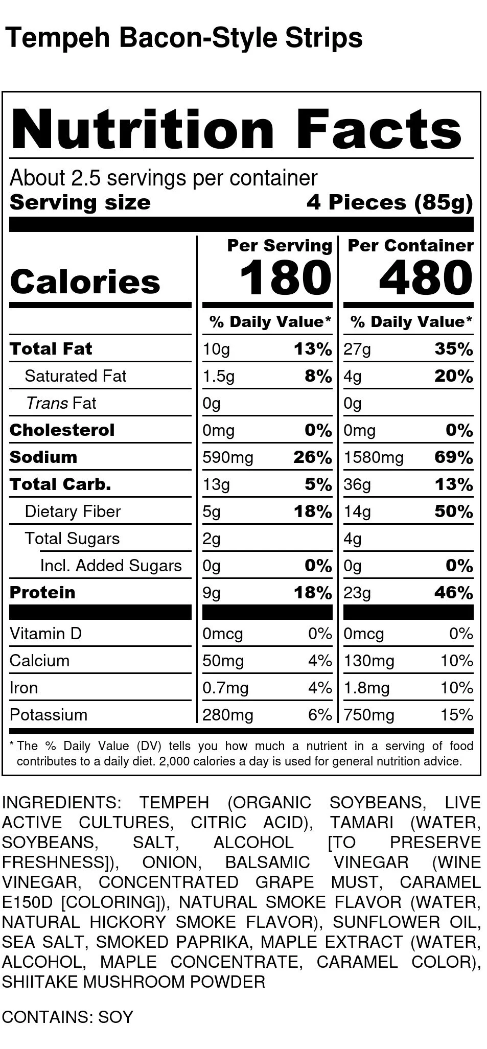 Bacon Nutrition Label