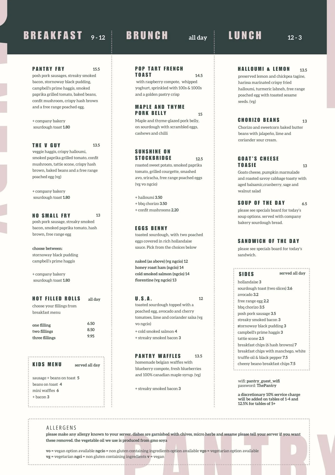 Pantry Edinburgh Brunch & Lunch Menu — Pantry
