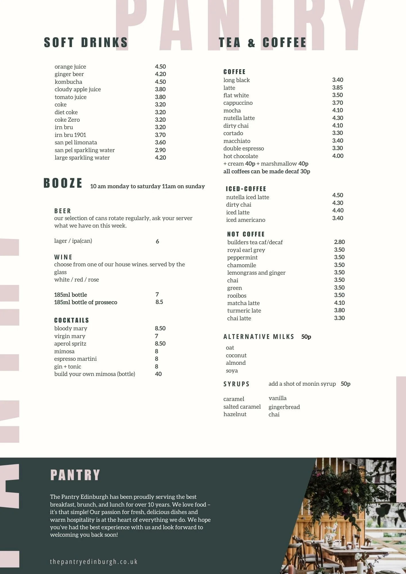 Pantry Edinburgh Brunch & Lunch Menu — Pantry