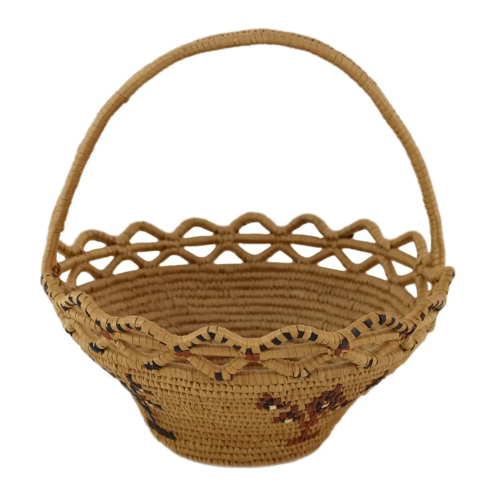 Salish Round Handled Cedar Root Basket with Openwork Edges, made in ...