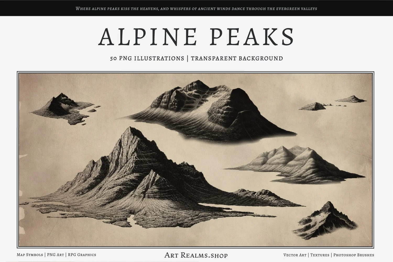 50 Alpine Mountainscape PNG Map Symbols — Custom Fantasy Maps, RPG ...