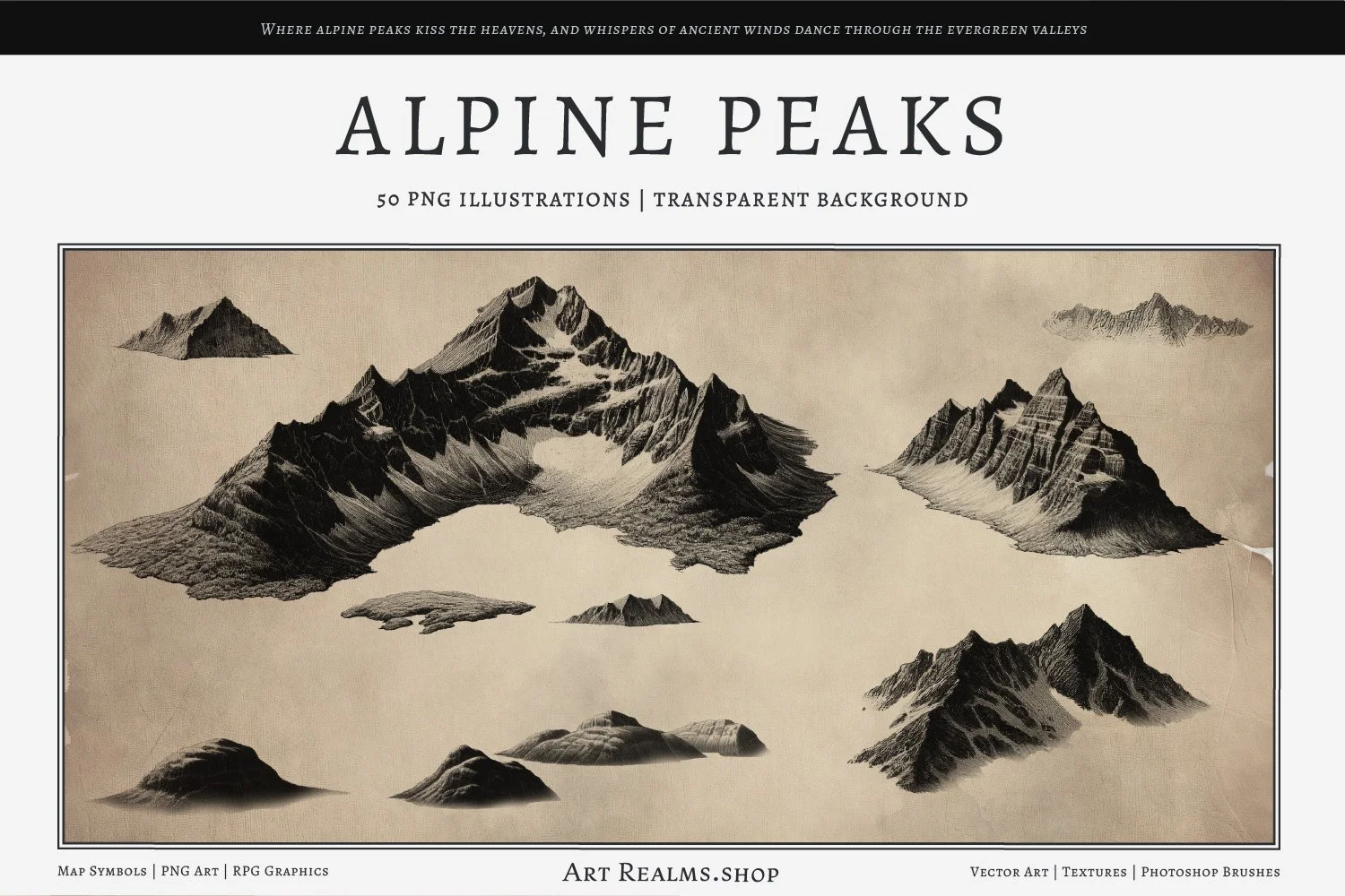 50 Alpine Mountainscape PNG Map Symbols — Custom Fantasy Maps, RPG ...