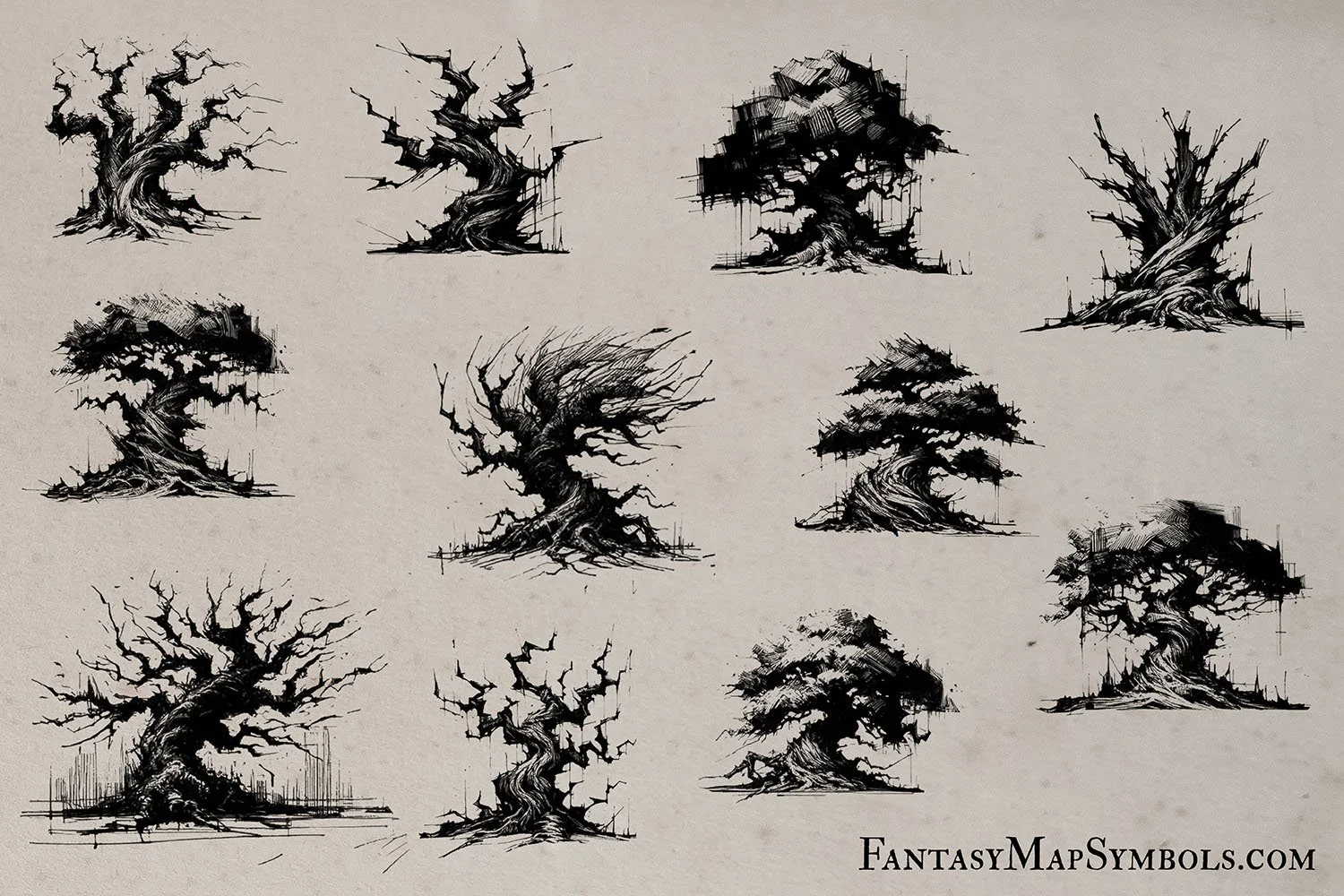Ghastly Sketchy Trees PNG Map Symbols — ART REALMS & FANTASY MAP SYMBOLS