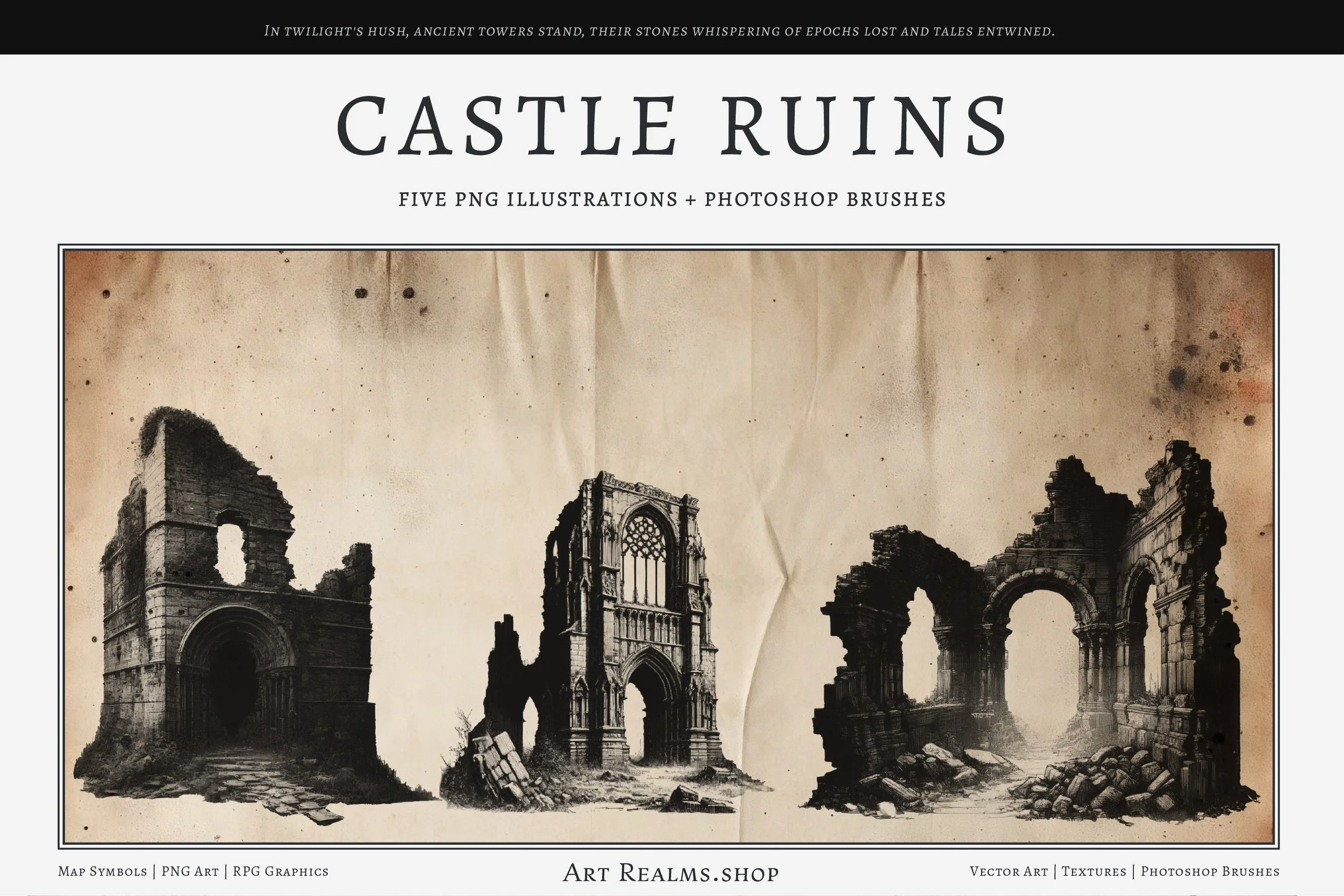 Romanesque Ruins PNG & Photoshop Brushes, 4 Illustrations — Custom ...