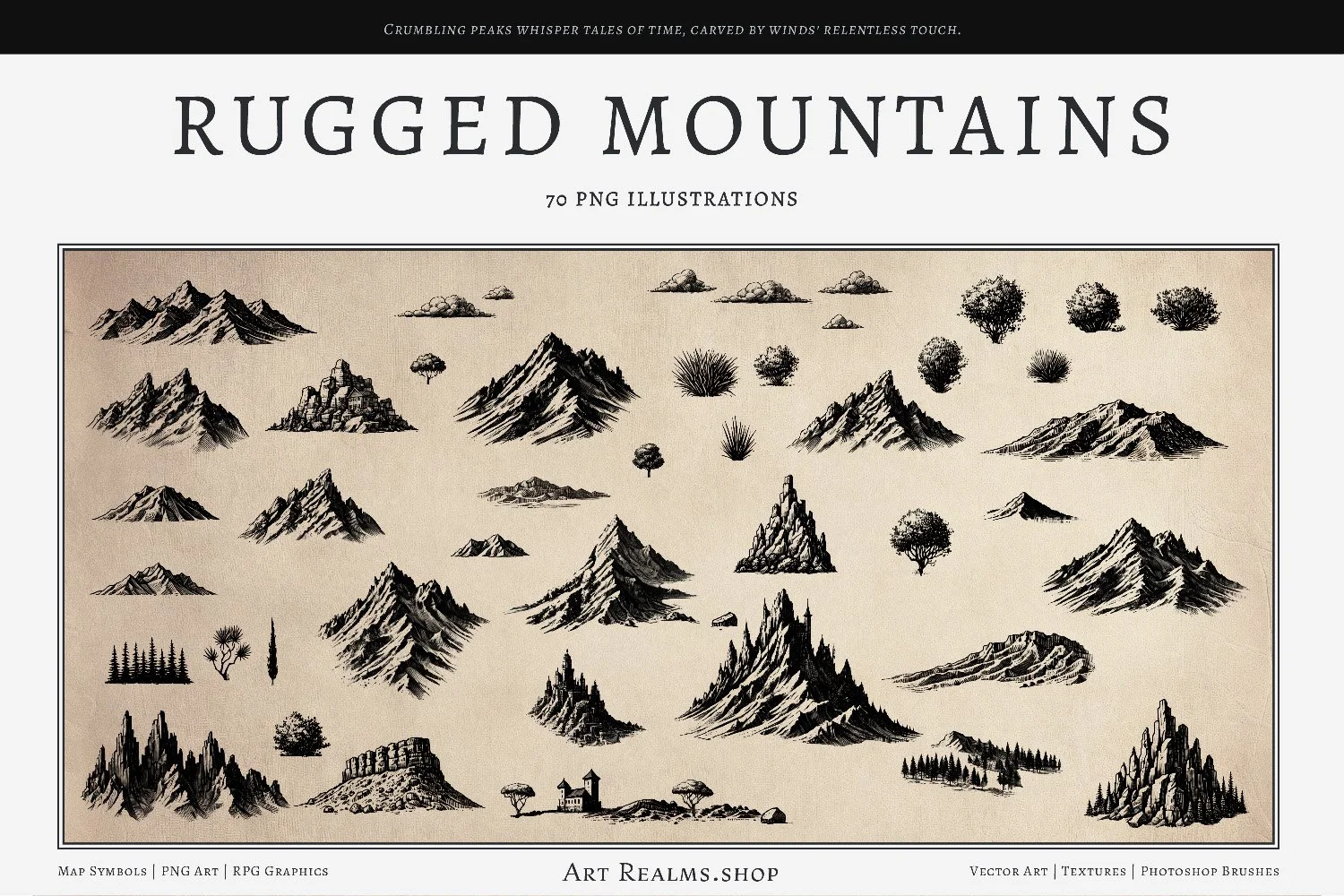 70 Rugged Mountainscape PNG Map Symbols — Custom Fantasy Maps, RPG ...