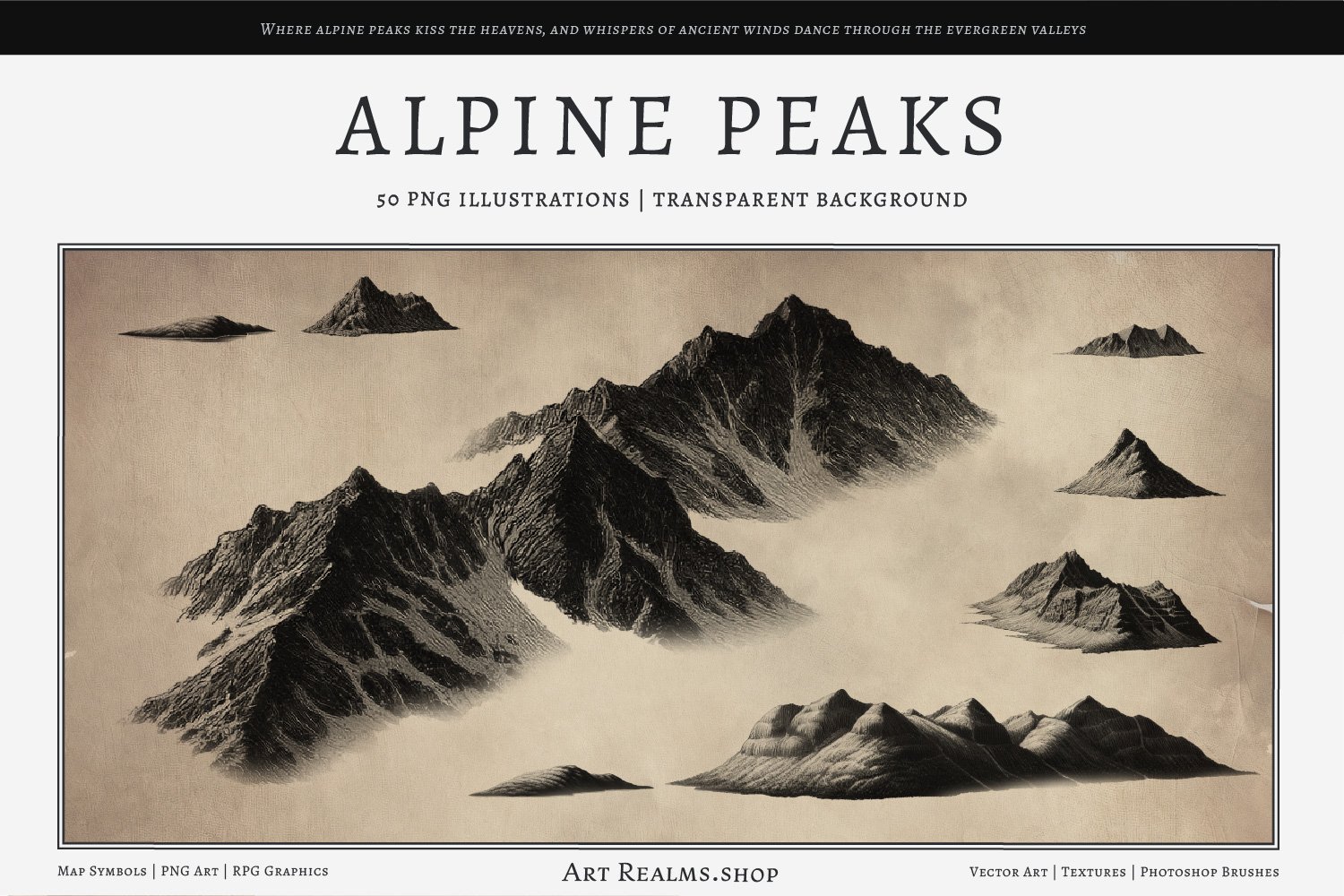 50 Alpine Mountainscape PNG Map Symbols — Custom Fantasy Maps, RPG ...