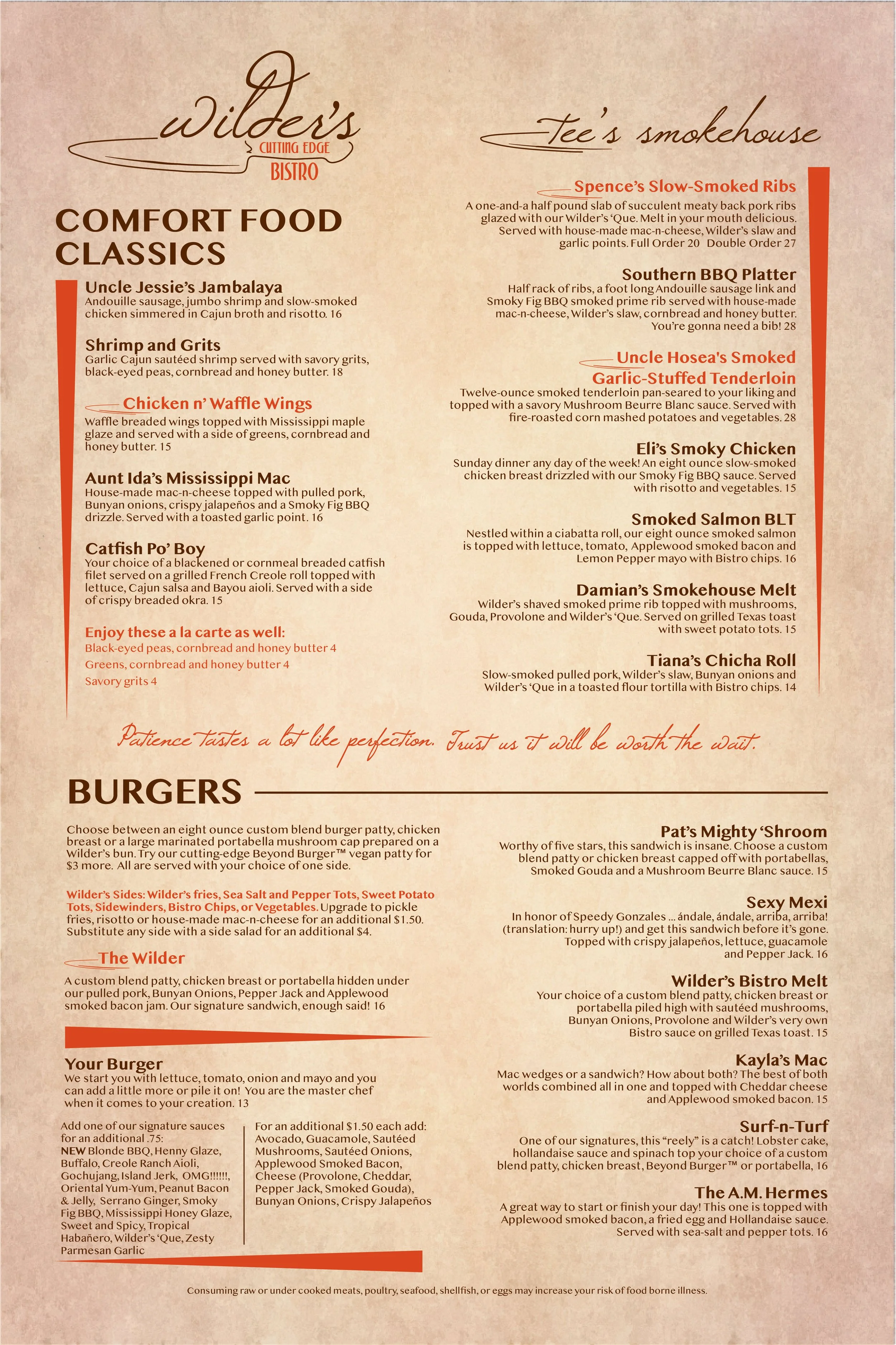 Bistro Menu — Take A Walk On The Wilder's Side