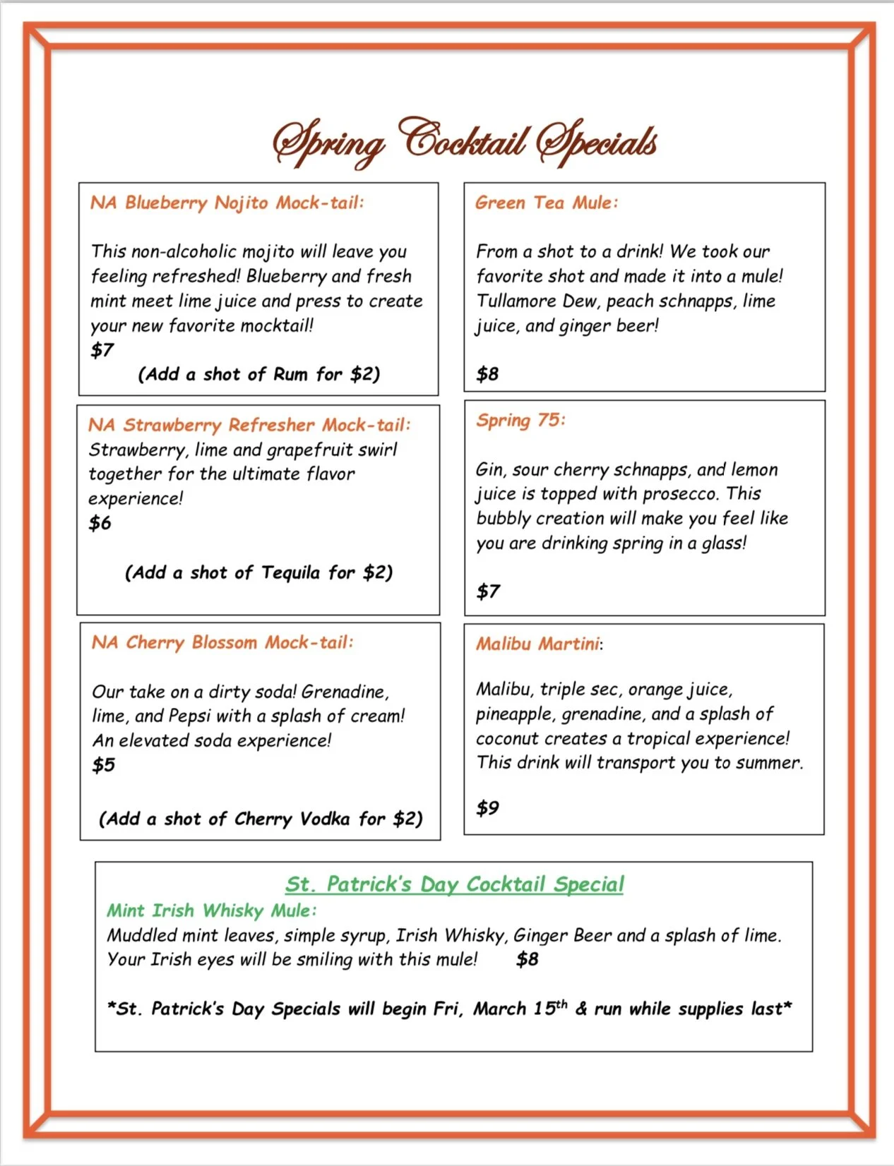 Seasonal Specials — Take A Walk On The Wilder's Side