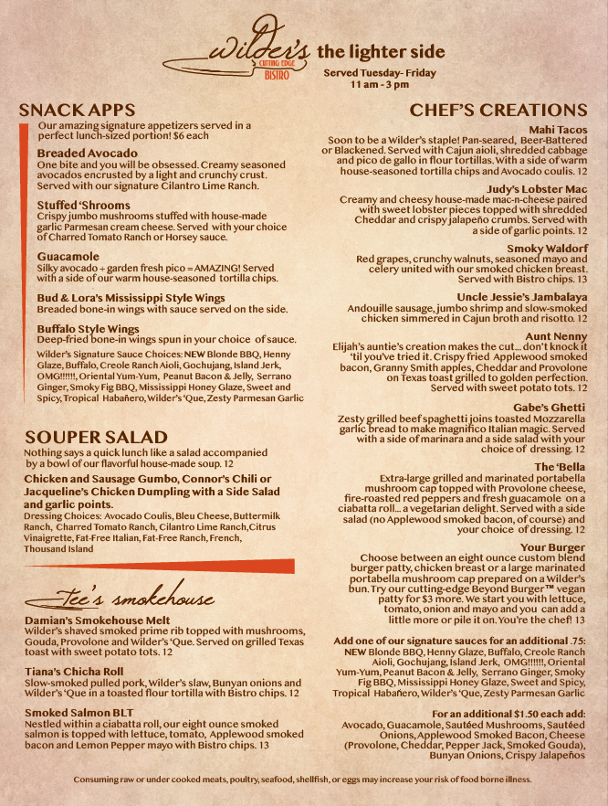 Lunch at Wilder's — Take A Walk On The Wilder's Side