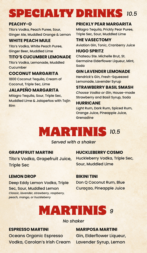 Drink Menu — Bob's Burgers And Brew - Birch Bay