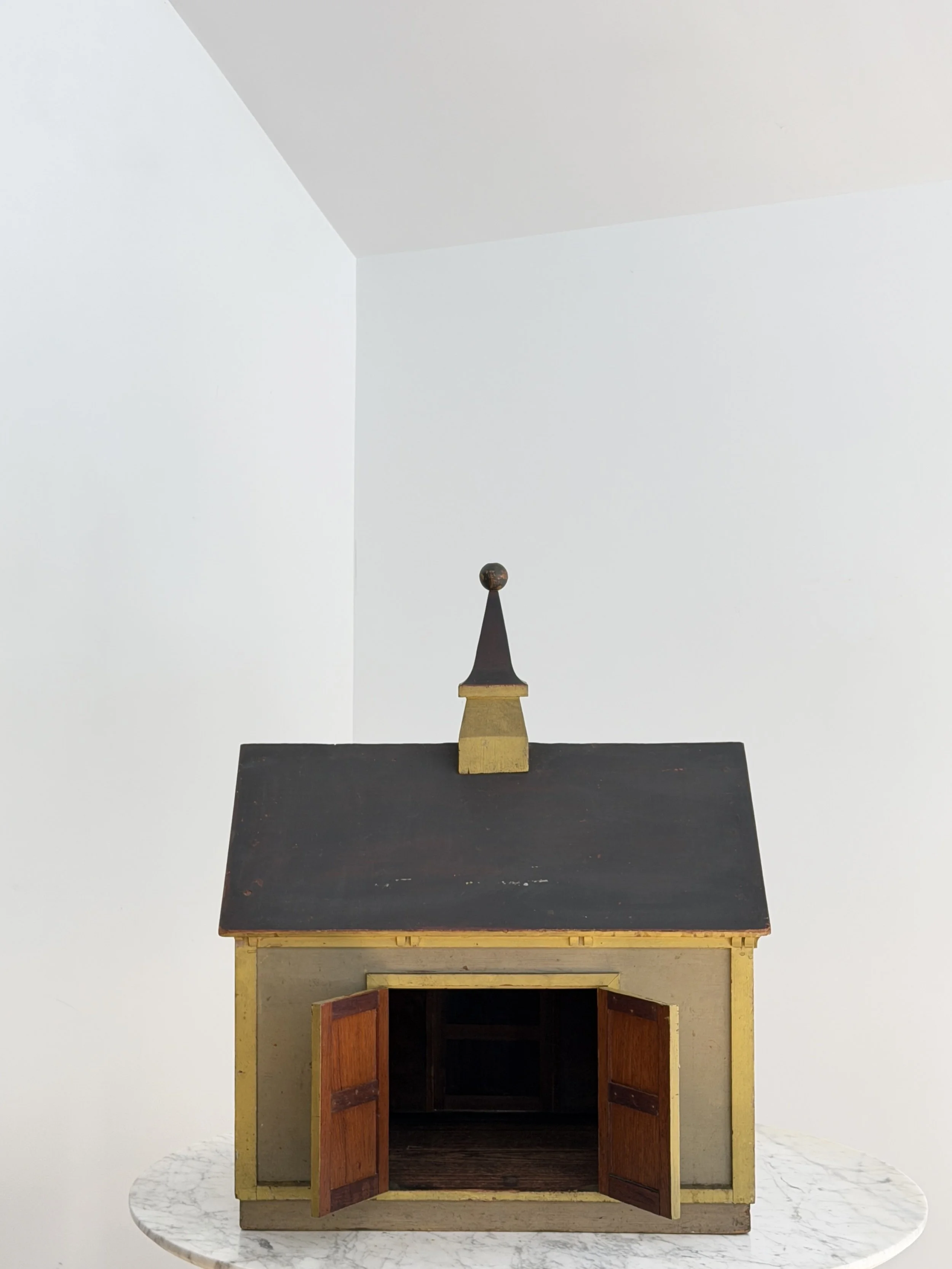 MATERI(A)NTIQUES EXTRA LARGE OLIVE AND OCHRE PAINTED MODEL BARN