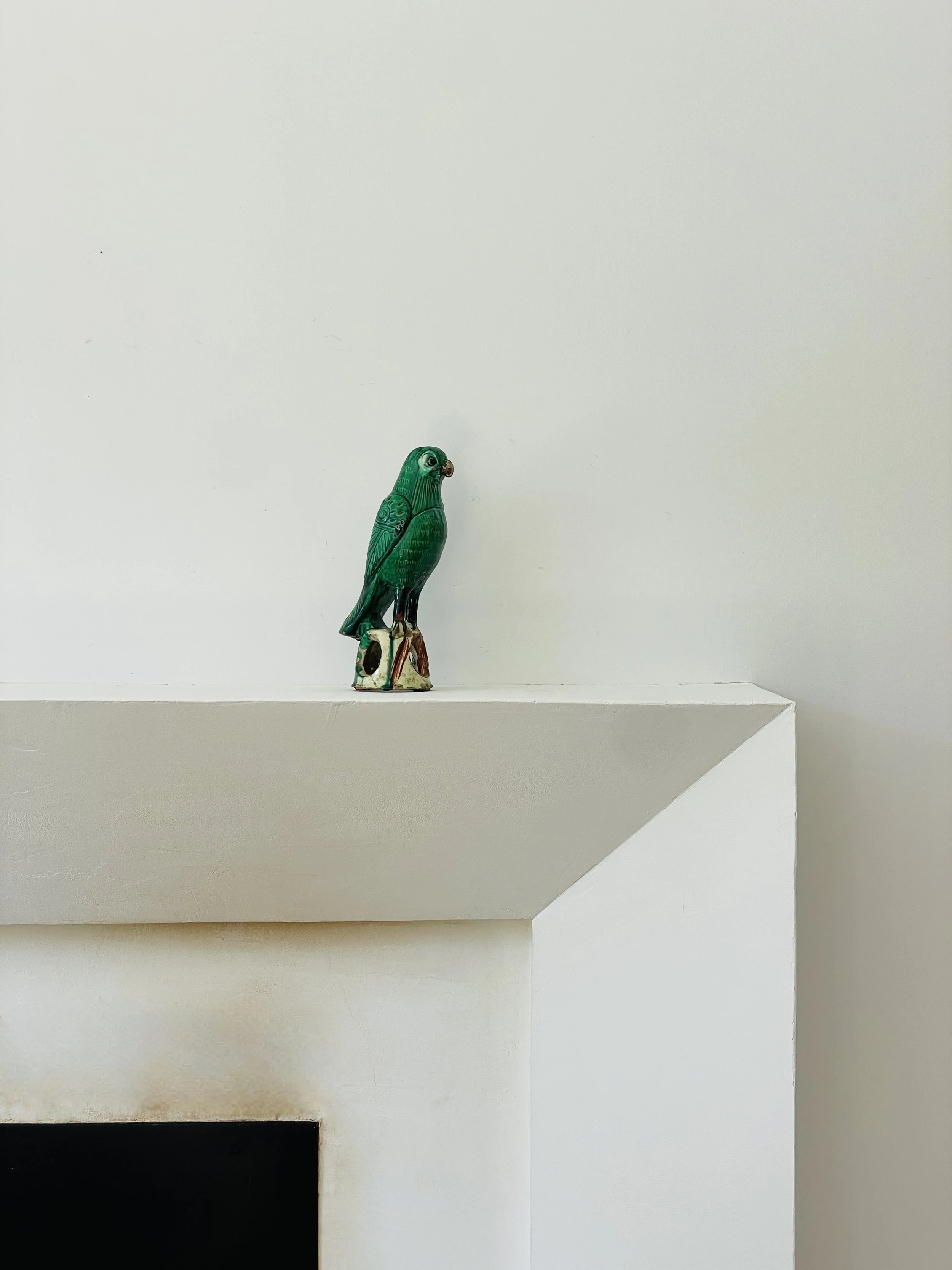 MATERI(A)NTIQUES SMALL CERAMIC EMERALD GREEN CHINESE PARROT STATUE