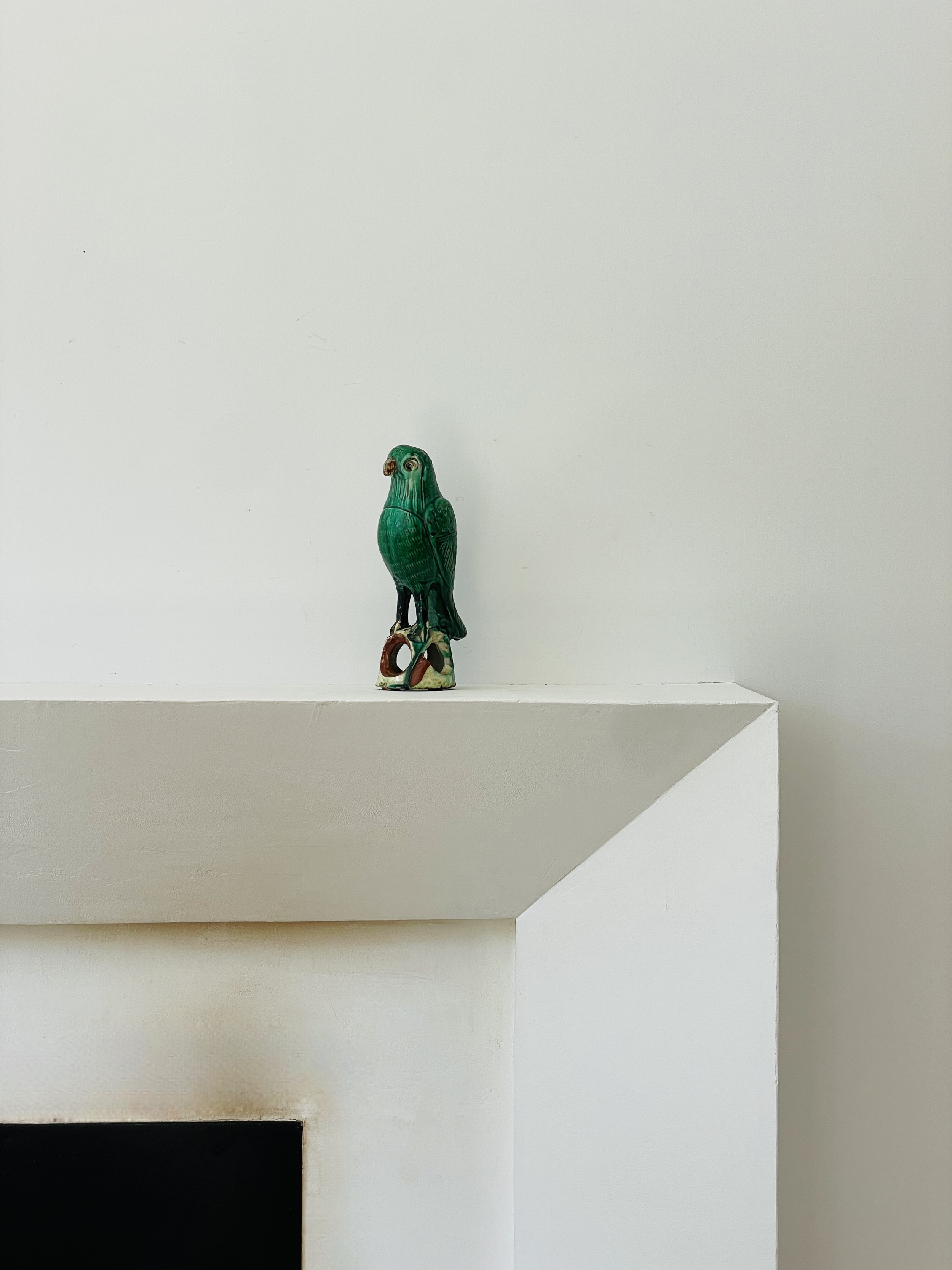 MATERI(A)NTIQUES SMALL CERAMIC EMERALD GREEN CHINESE PARROT STATUE