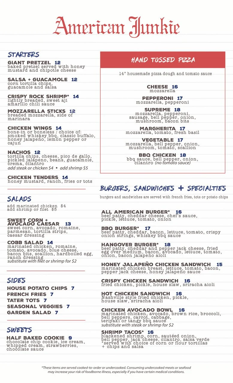MENUS — American Junkie located in SAN DIEGO'S gaslamp quarter!