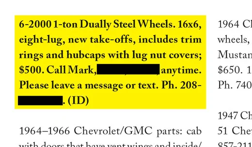 Classified Ads for Non-Subscribers — Vintage Truck magazine