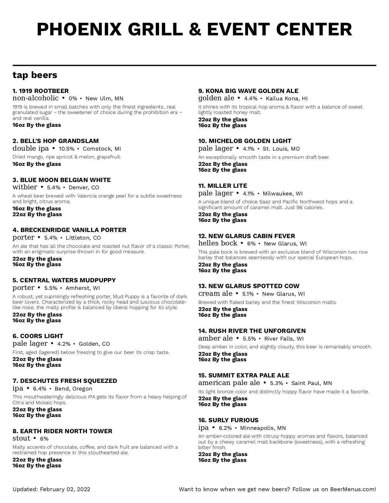 Drinks — Phoenix Grill & Event Center