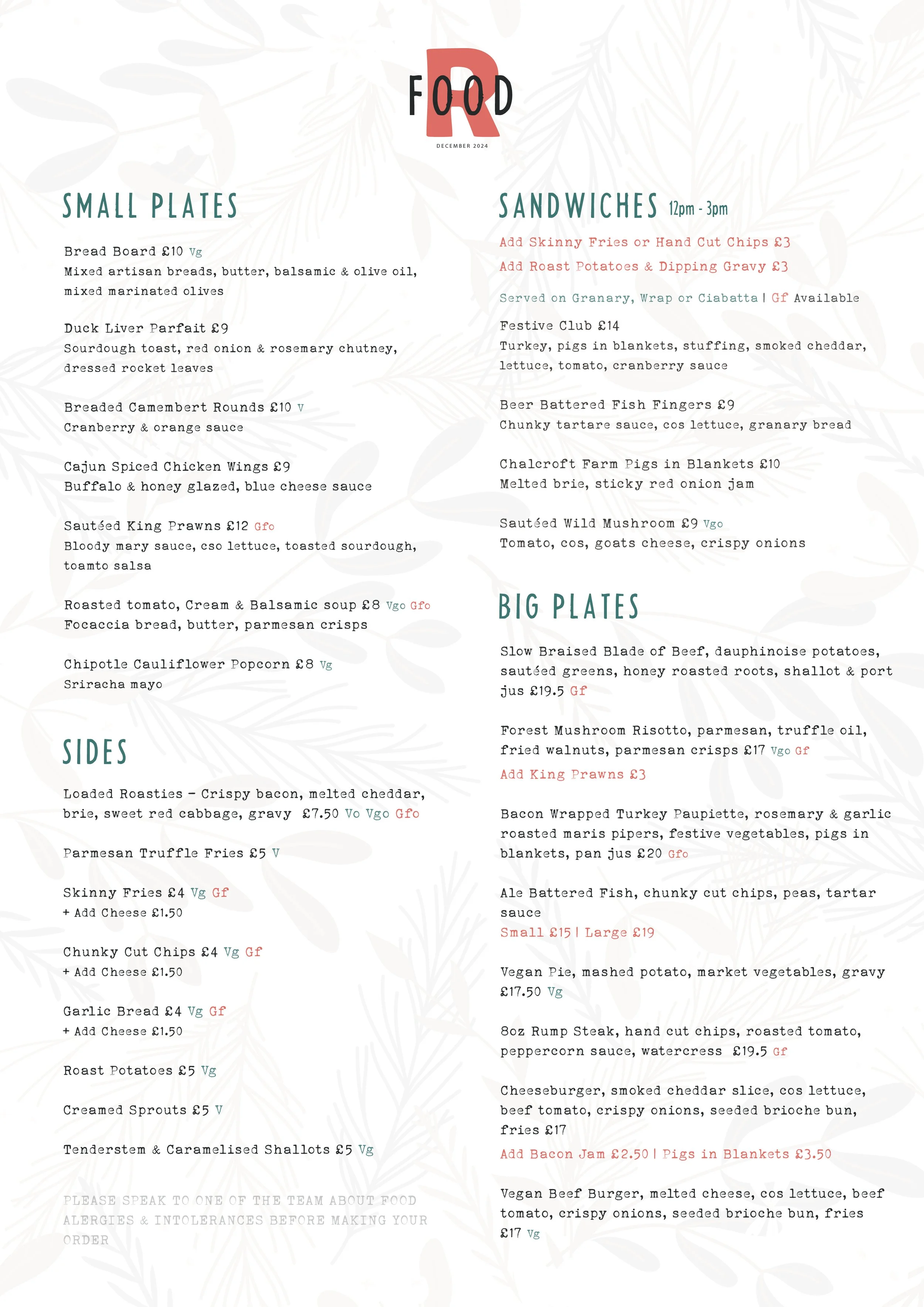 Our Menu — The Railway Inn Botley - Pub & Restaurant - Southampton