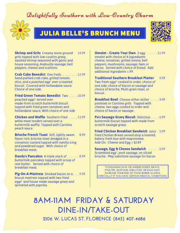 Julia Belle's Breakfast & Brunch Menu — Julia Belle's