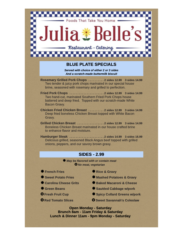 Julia Belle's Breakfast & Brunch Menu — Julia Belle's