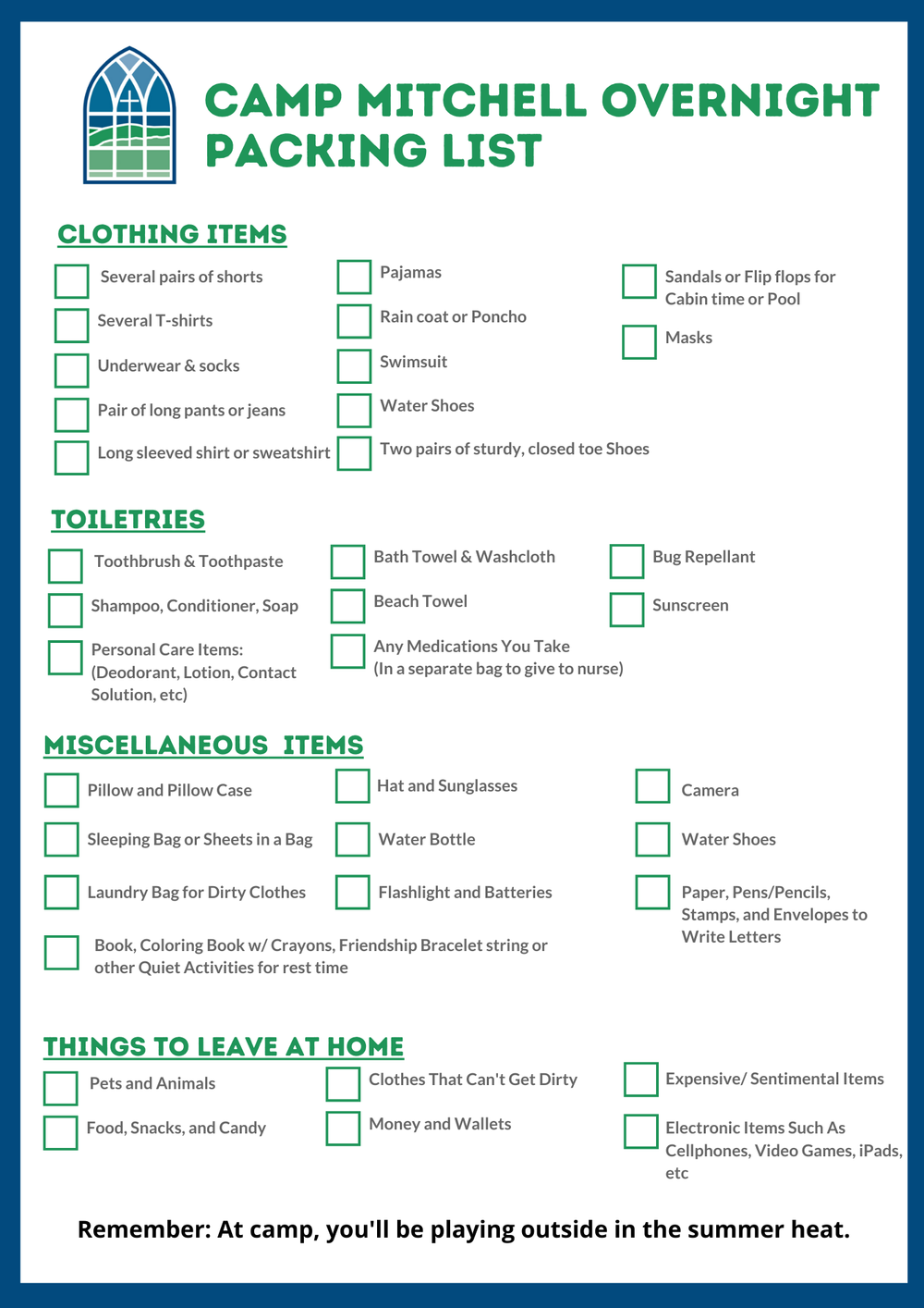 Packing List — Camp Mitchell