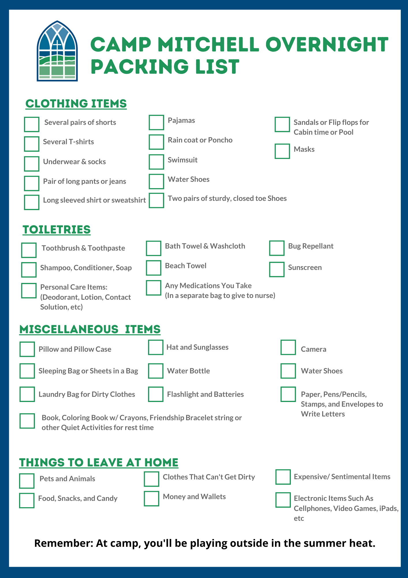 Packing List — Camp Mitchell