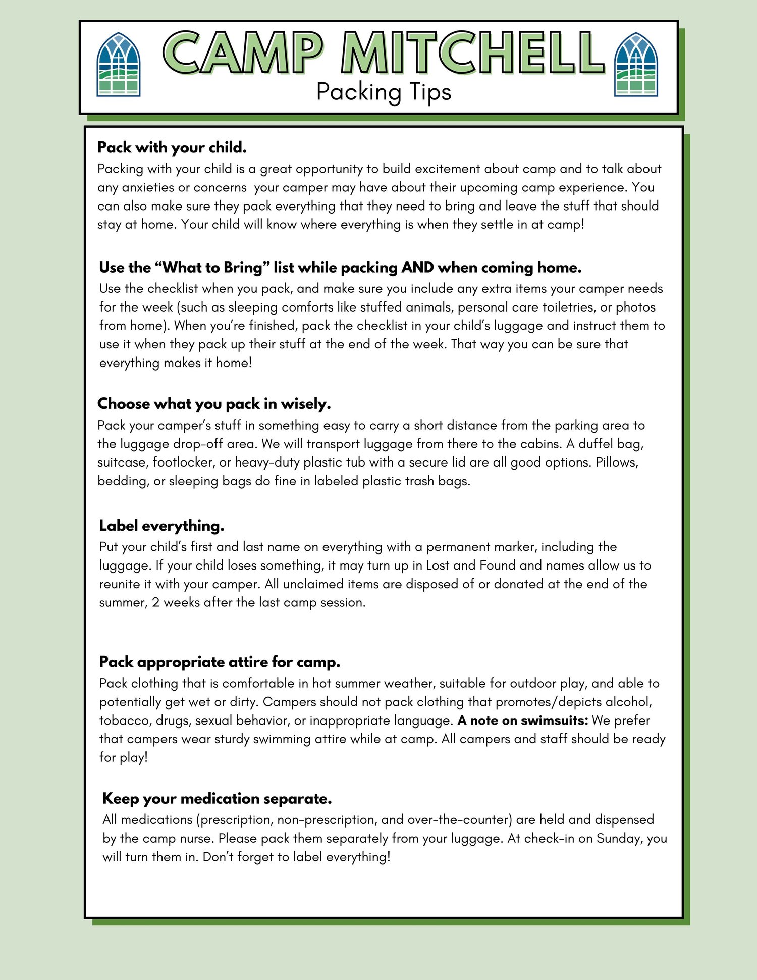 Packing List — Camp Mitchell