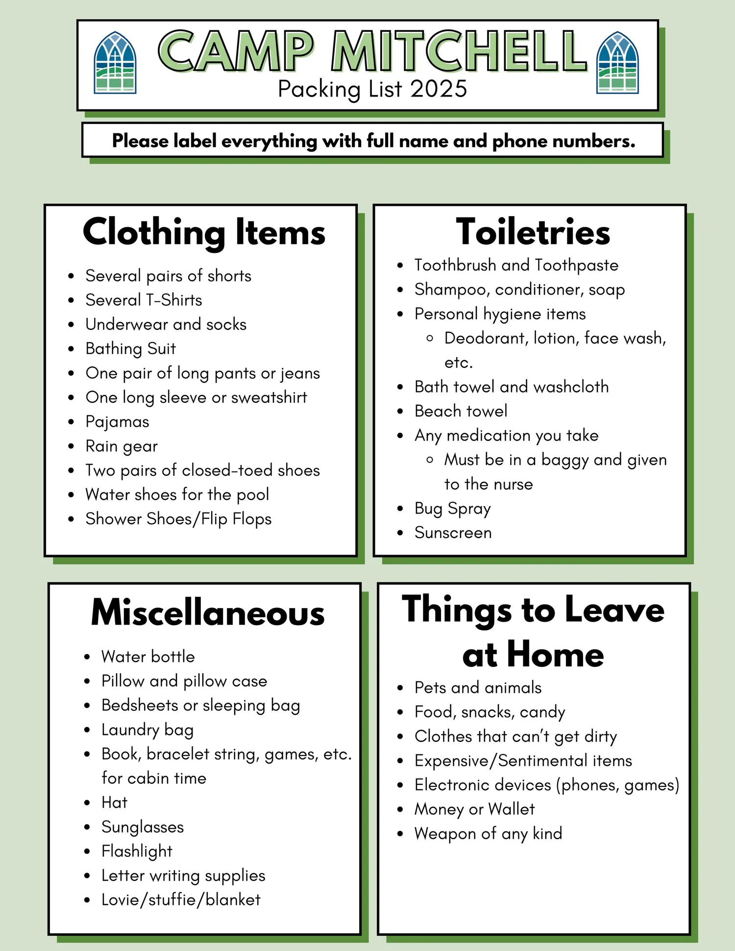 Packing List — Camp Mitchell