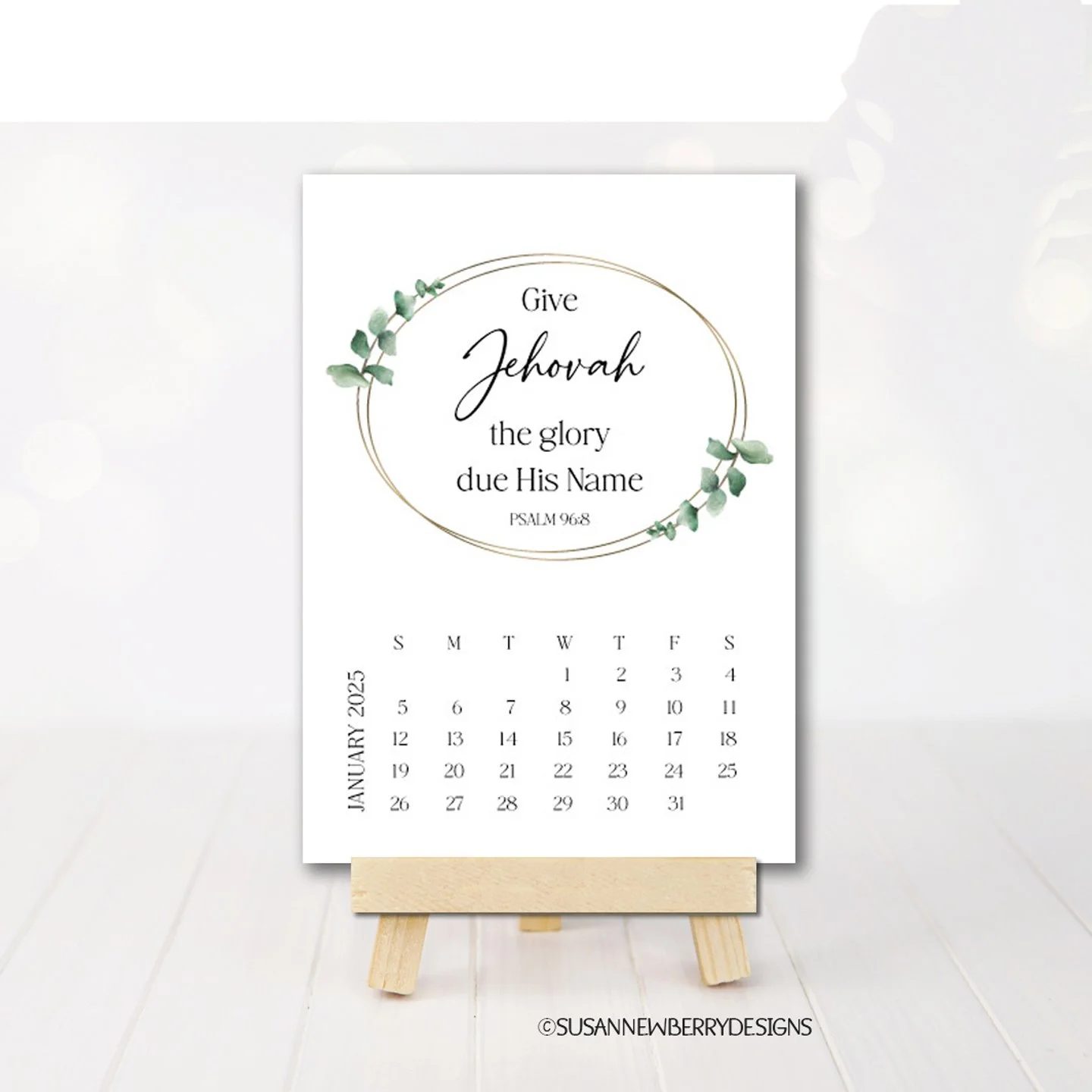 2026 Year Text JW Desk Calendar Matthew 5v3 5x7 cards Eucalyptus ...