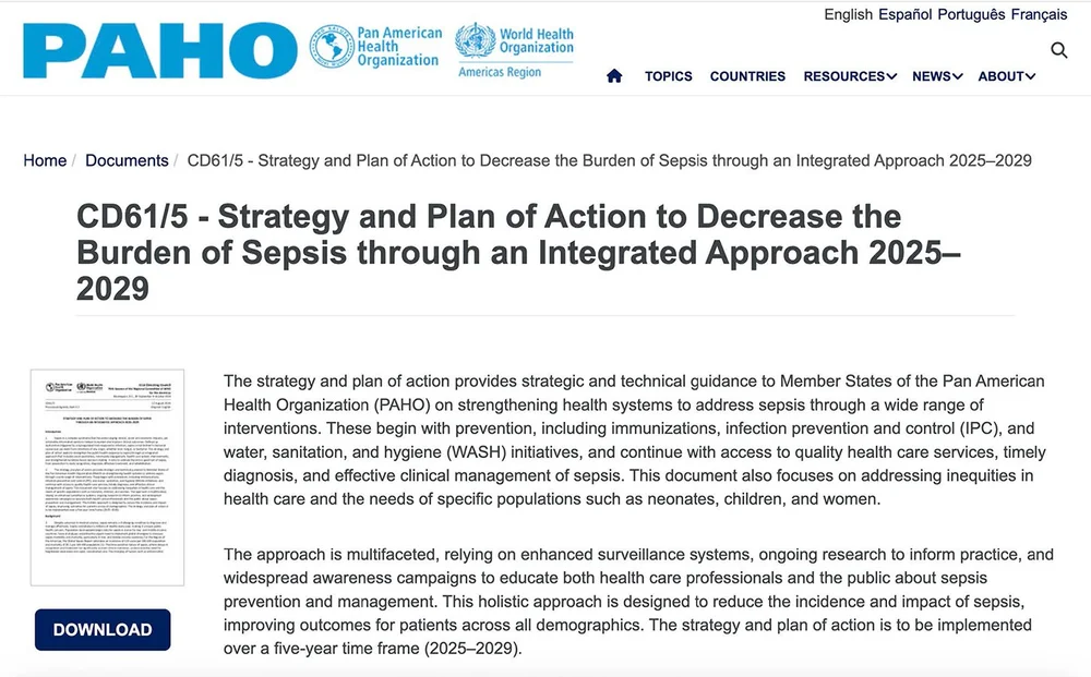 GSA Applauds PAHO for Approving the First Regional Strategy for Sepsis ...