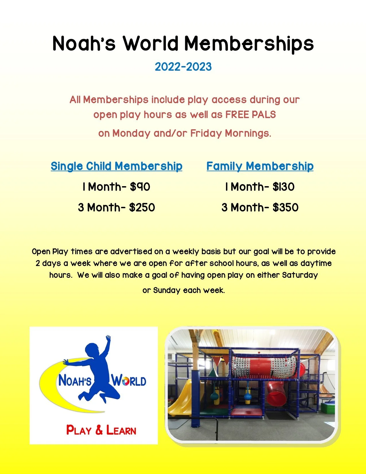 HOURS & PRICES — Noah's World