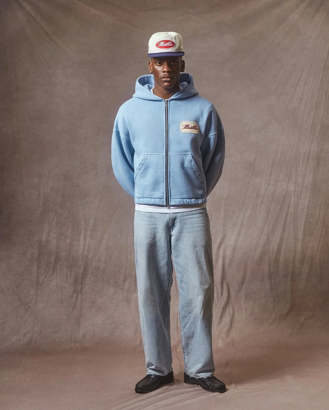 ILLICIT BLOC - Patchwork Zip Hoodie Washed Burgundy and Powder Blue ...