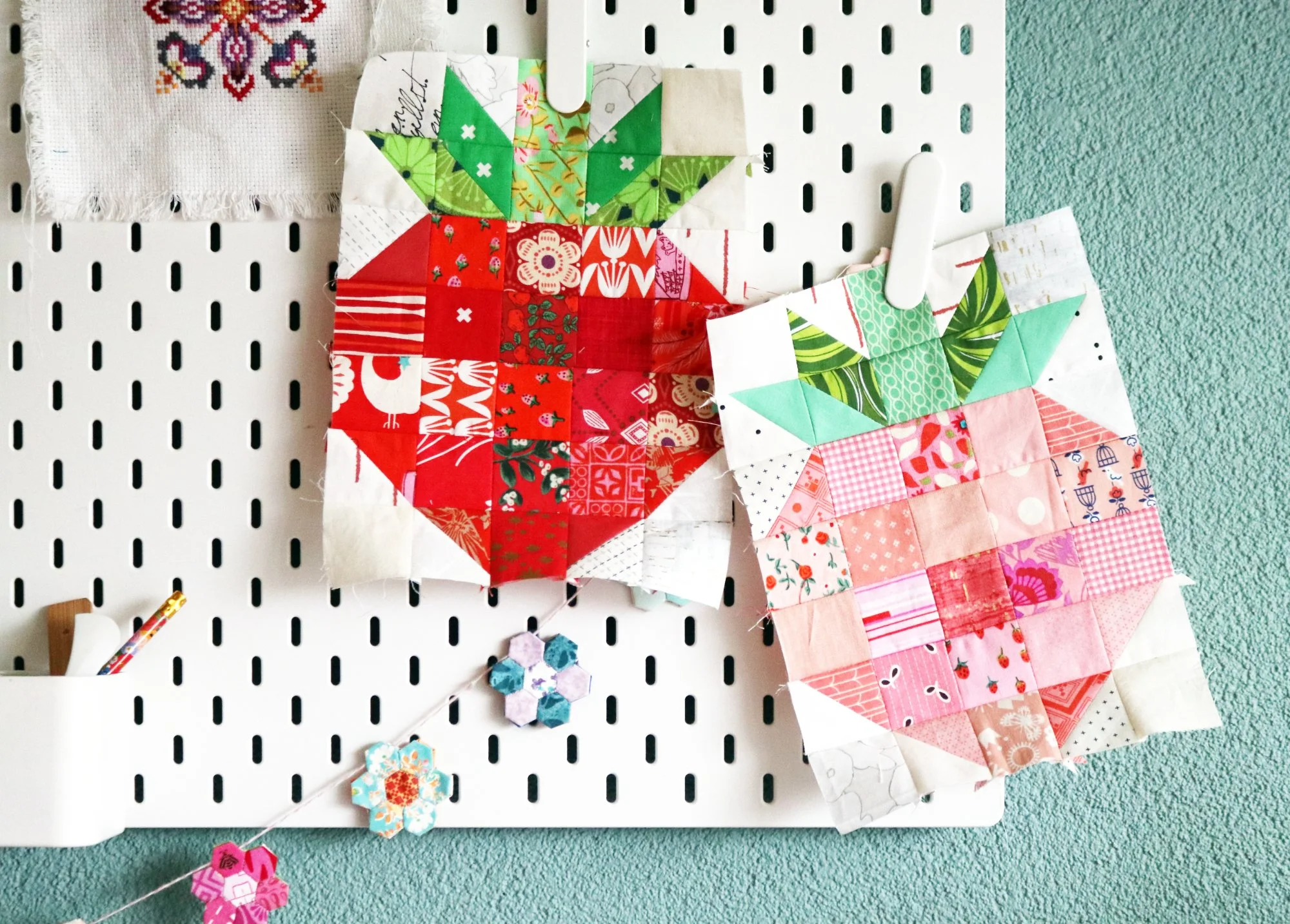 Strawberry quilt blocks — Stitched in Color